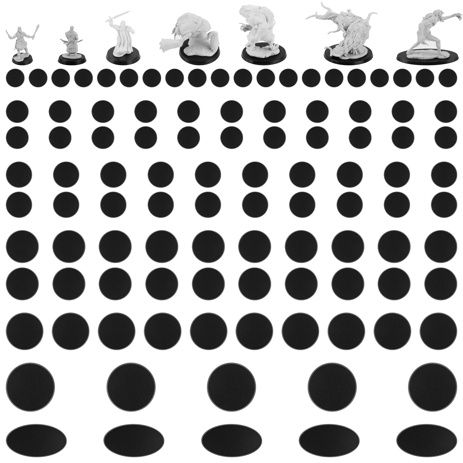 100PCS Mix Black 7 Different Size Round Bases for Board Game Miniatures Wargames Table Games ...