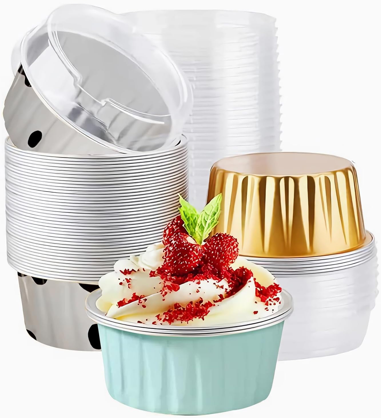 100PCS Mixed color Disposable Ramekins with lids,5oz Mini Aluminium ...