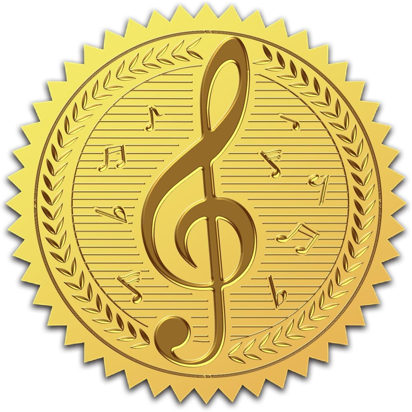 100PCS Music Note Gold Foil Certificate Seals Embossed Round Gold ...