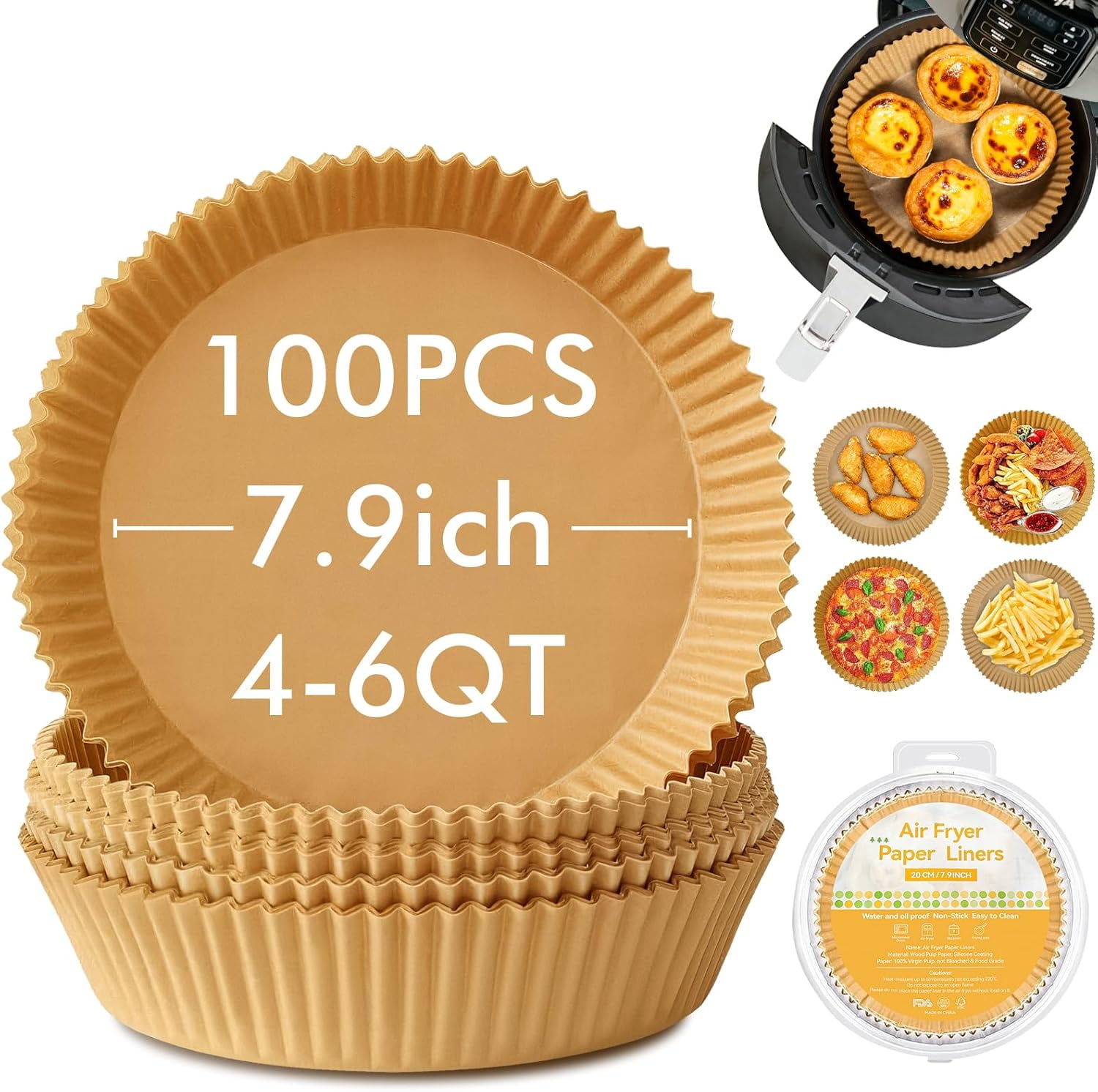 100PCS Non-Stick Disposable Parchment Paper for Ninja Air Fryer 8-Inch ...