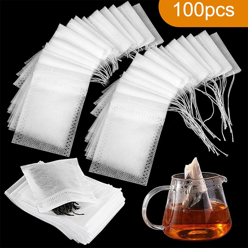 100PCS Non-woven Tea Bags Disposable Teabags With Drawstring Sealing ...