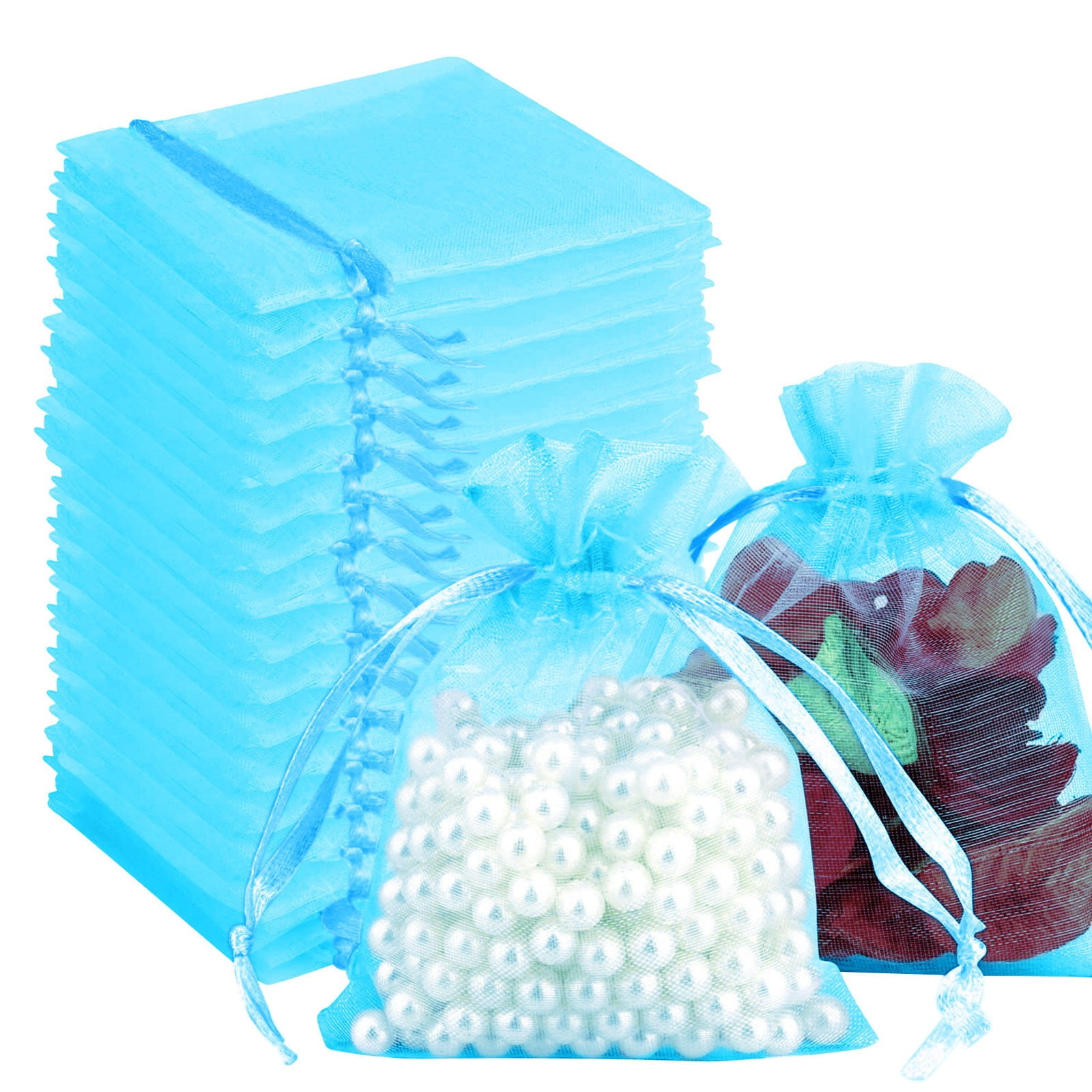 100PCS Organza Gift Bags,7cm x 9cm Sheer Drawstring Gift Pouches for ...