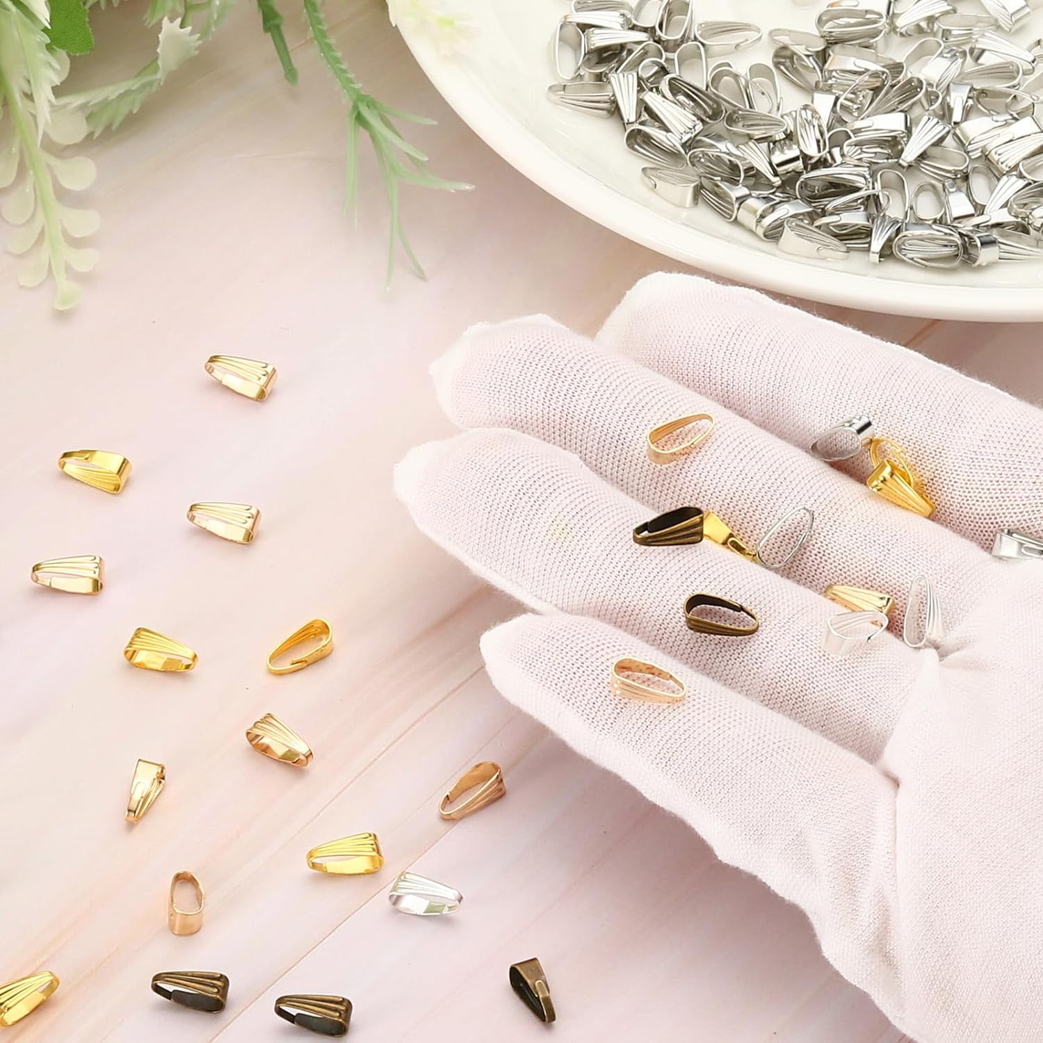 100PCS Pendant Clasp Connectors Bails for Necklace，Snap Bail Hook Pinch ...