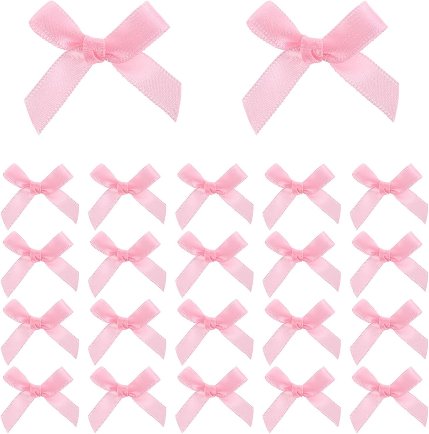 100PCS Pink Bows, Mini Bows Satin Fabric Bows Flowers, Small Ribbon ...