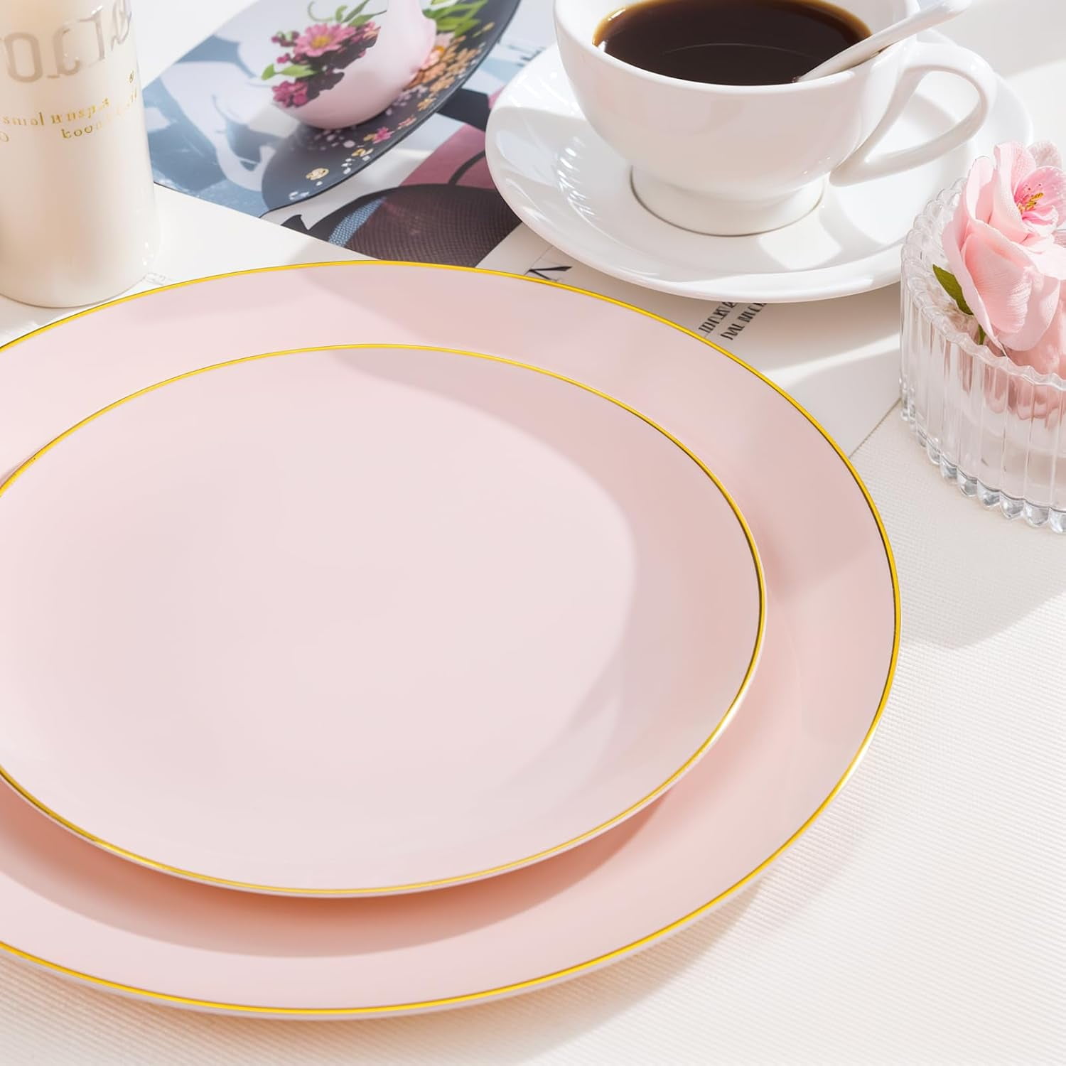 100PCS Pink and Gold Plastic Plates - 10.25 inch Pink Disposable Plates ...