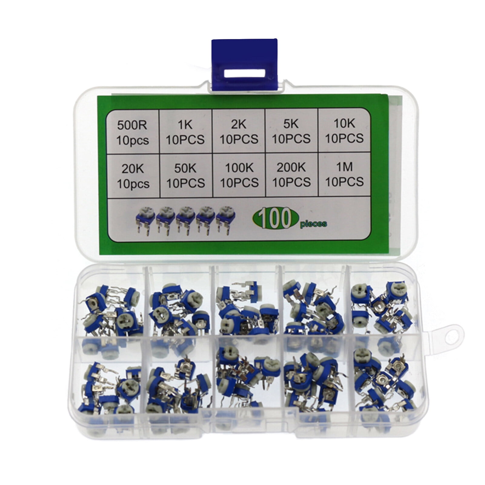 100PCS Potentiometer Variable Resistors Kit 10 Types Value with ...