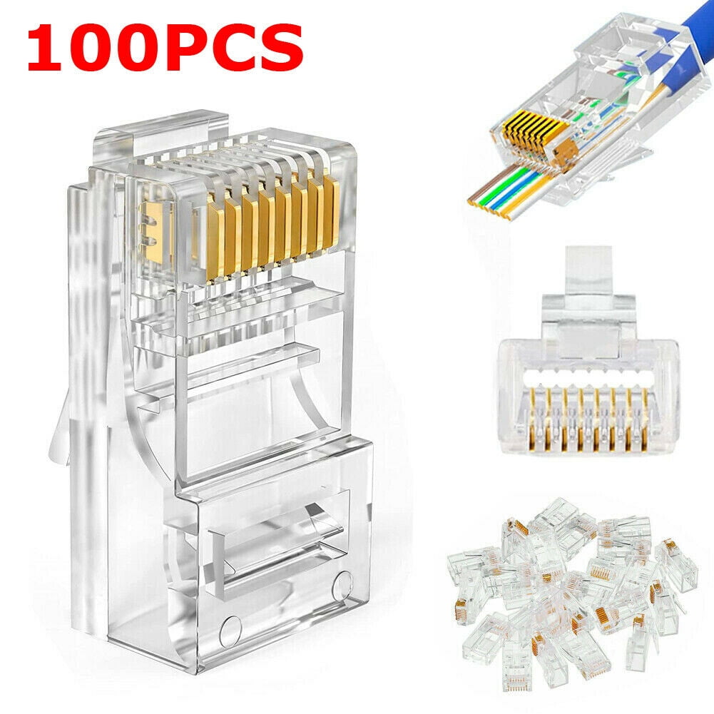 100PCS RJ45 Pass Through Modular Plug Network Cable Connector End 8P8C ...