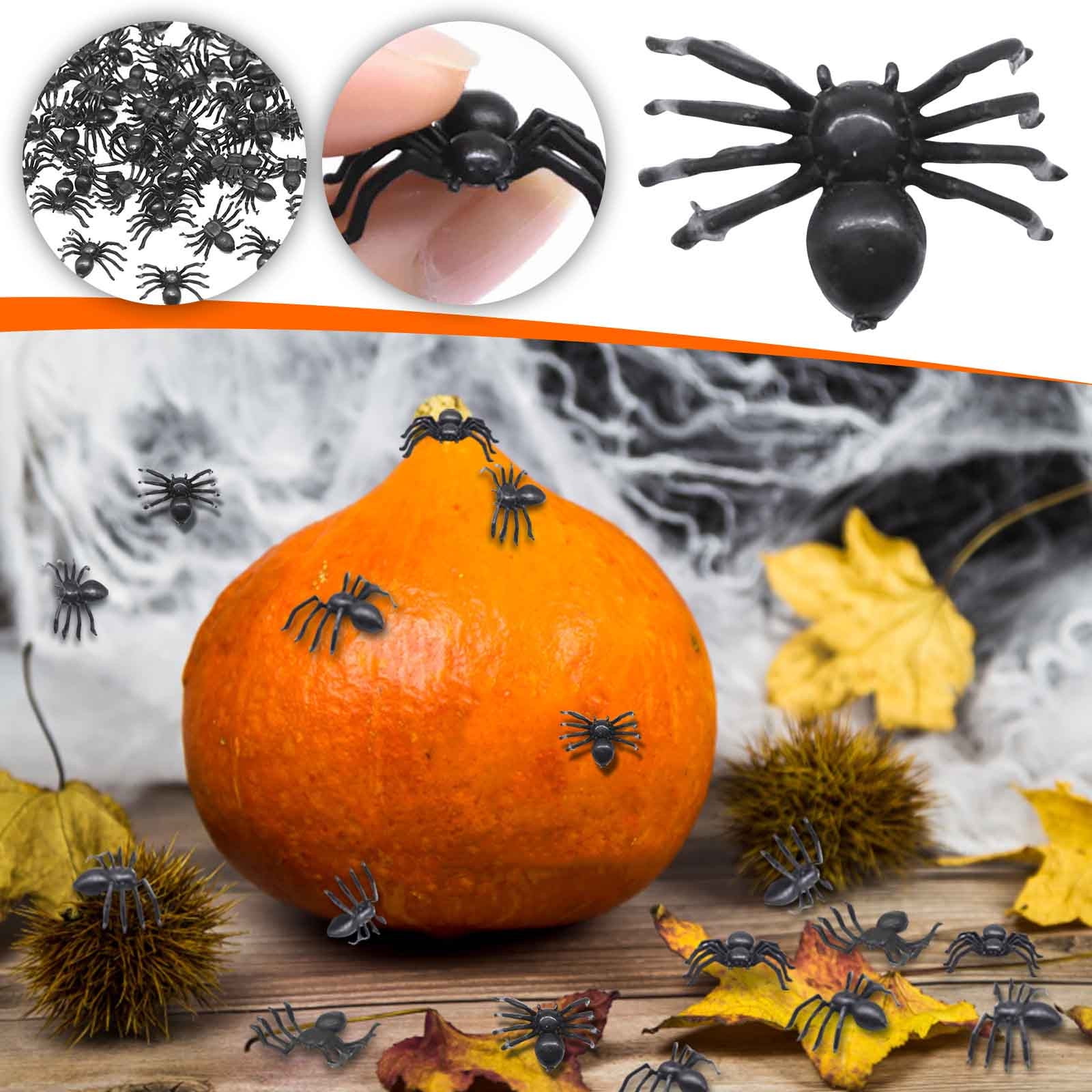 100PCS Realistic Halloween Plastic Spiders Small Size Black Spiders ...