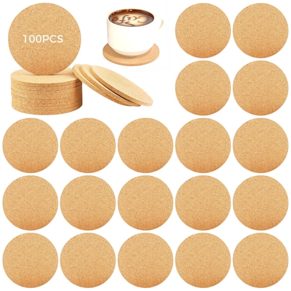 100PCS Round Cork Coaster Blanks, 3.9" Plain Unfinished Coasters for ...