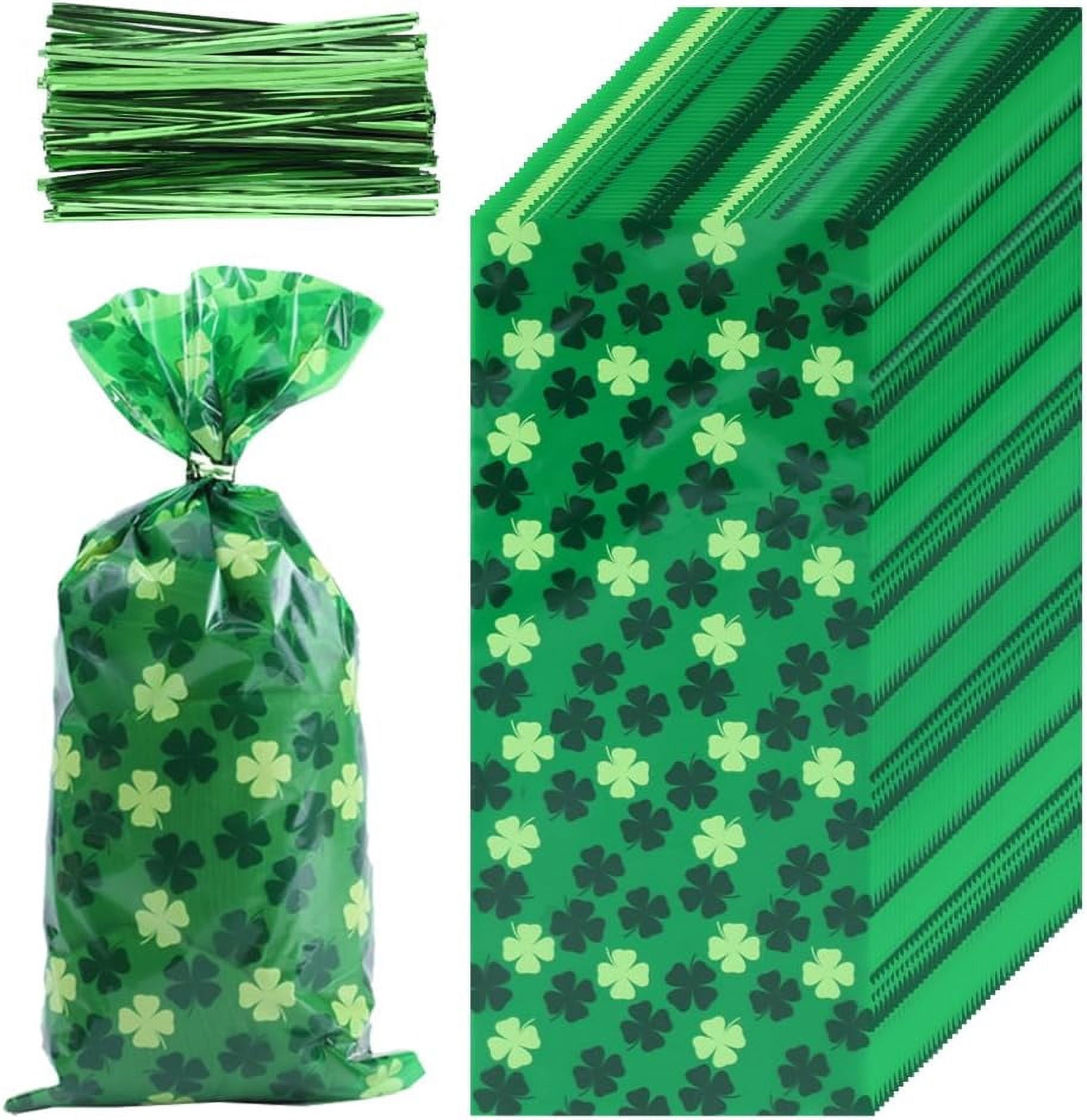 100PCS Saint Patrick's Day Treat Bags Shamrock Four-Leaf Clover Irish ...