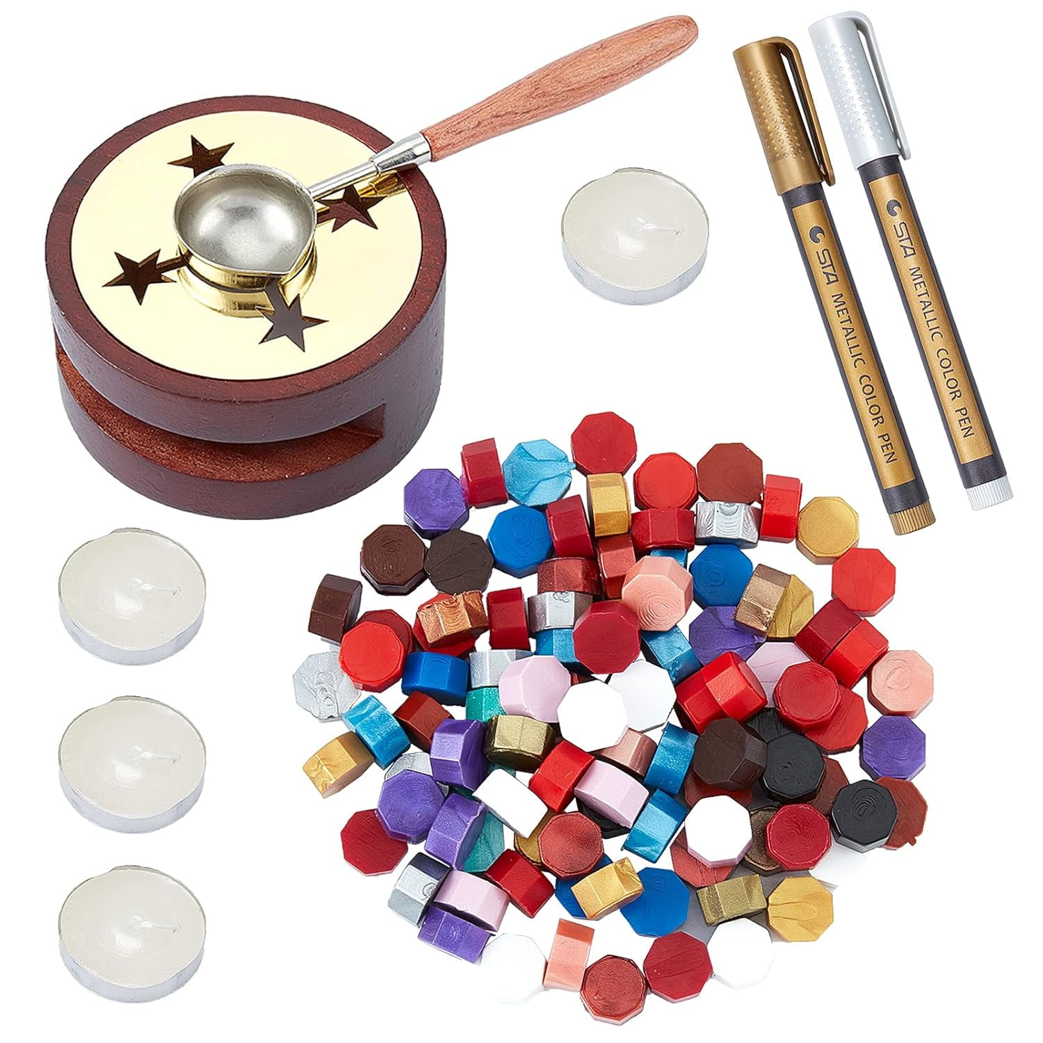 100PCS Sealing Wax Beads Sealing Wax Kit with Sealing Wax Warmer Spoon ...