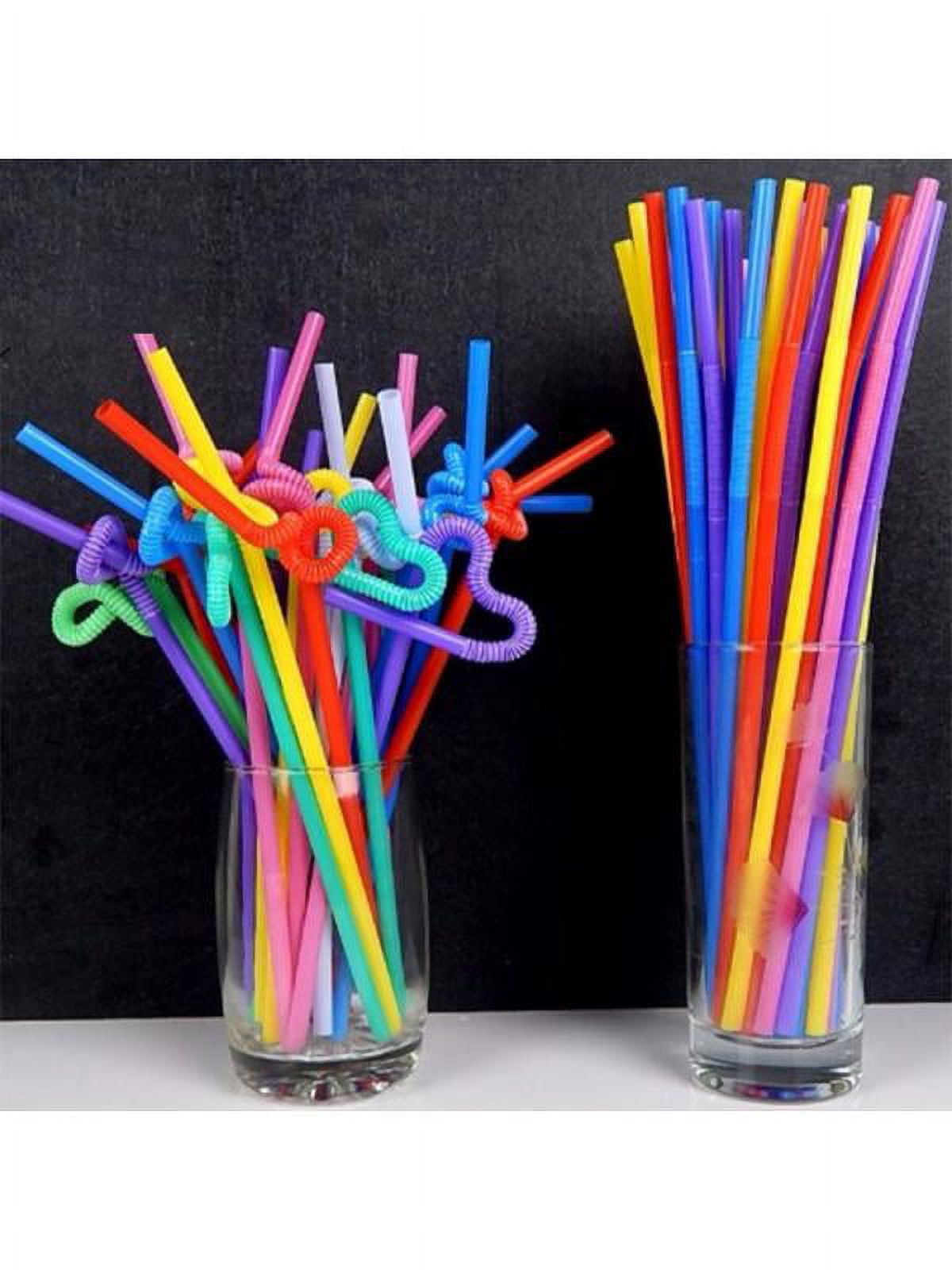 100PCS Sets Plastic Flexible Disposable Extra Long Drinking Straw Bendy ...