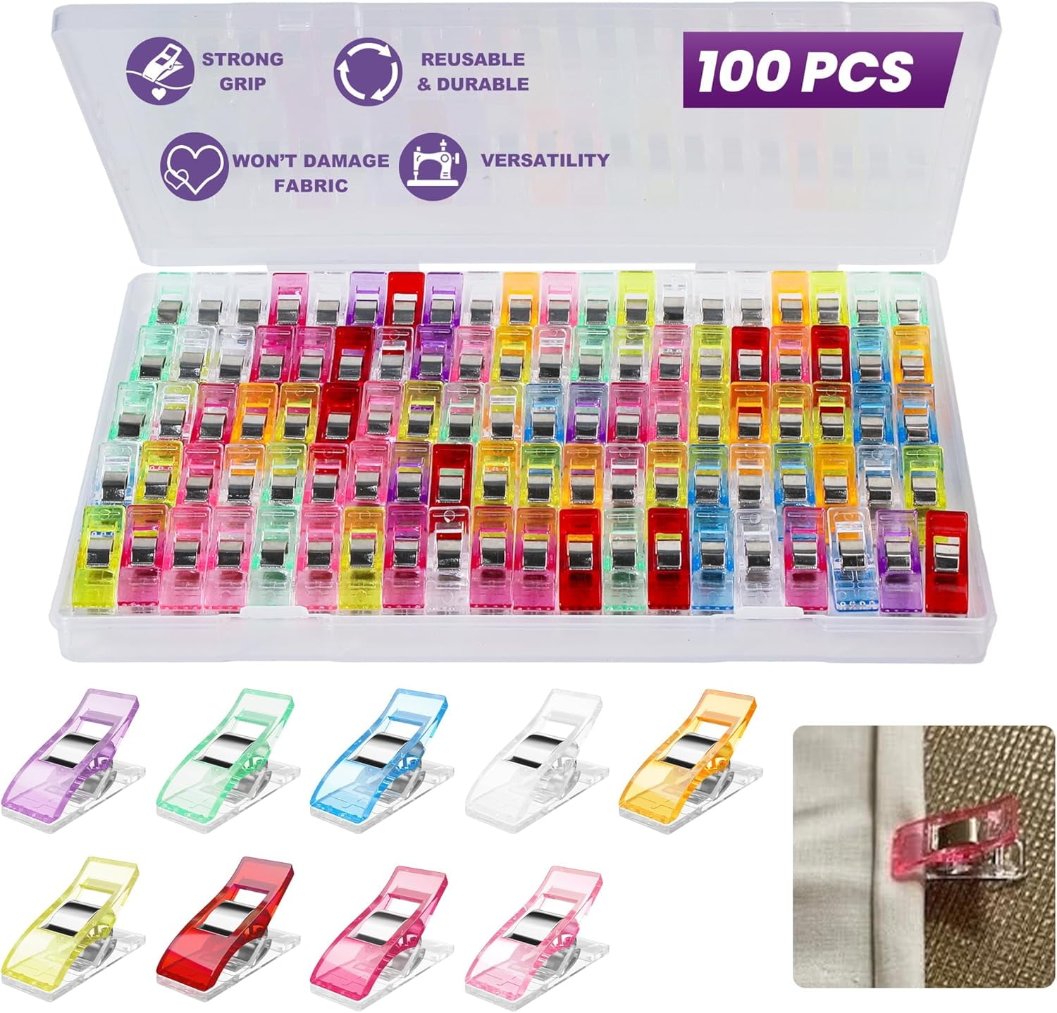100PCS Sewing Clips with Storage Box – Strong Grip No Pin Marks Multi ...