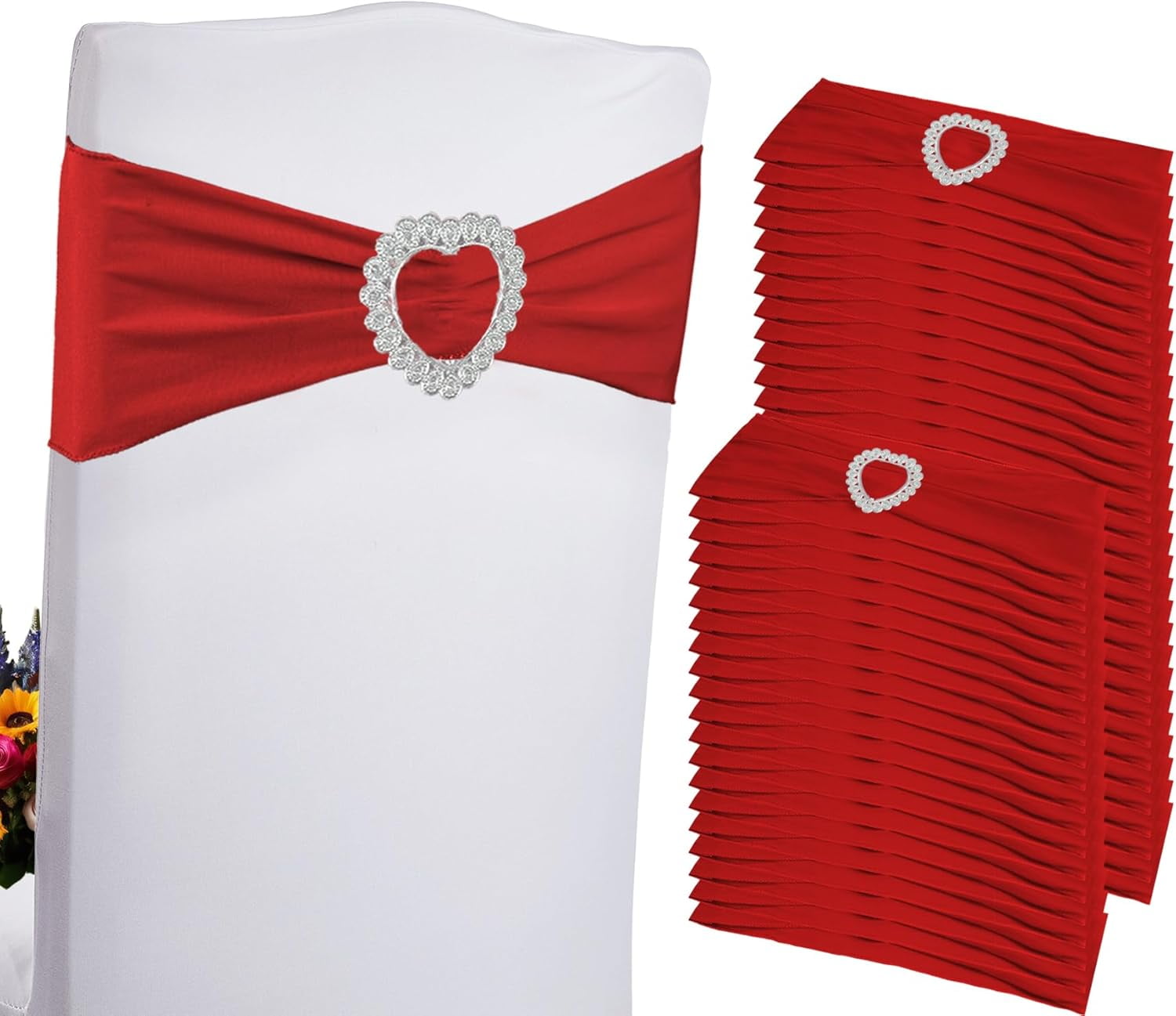 100PCS Spandex Stretch Red Chair Sashes Bows Universal Elastic Chair ...