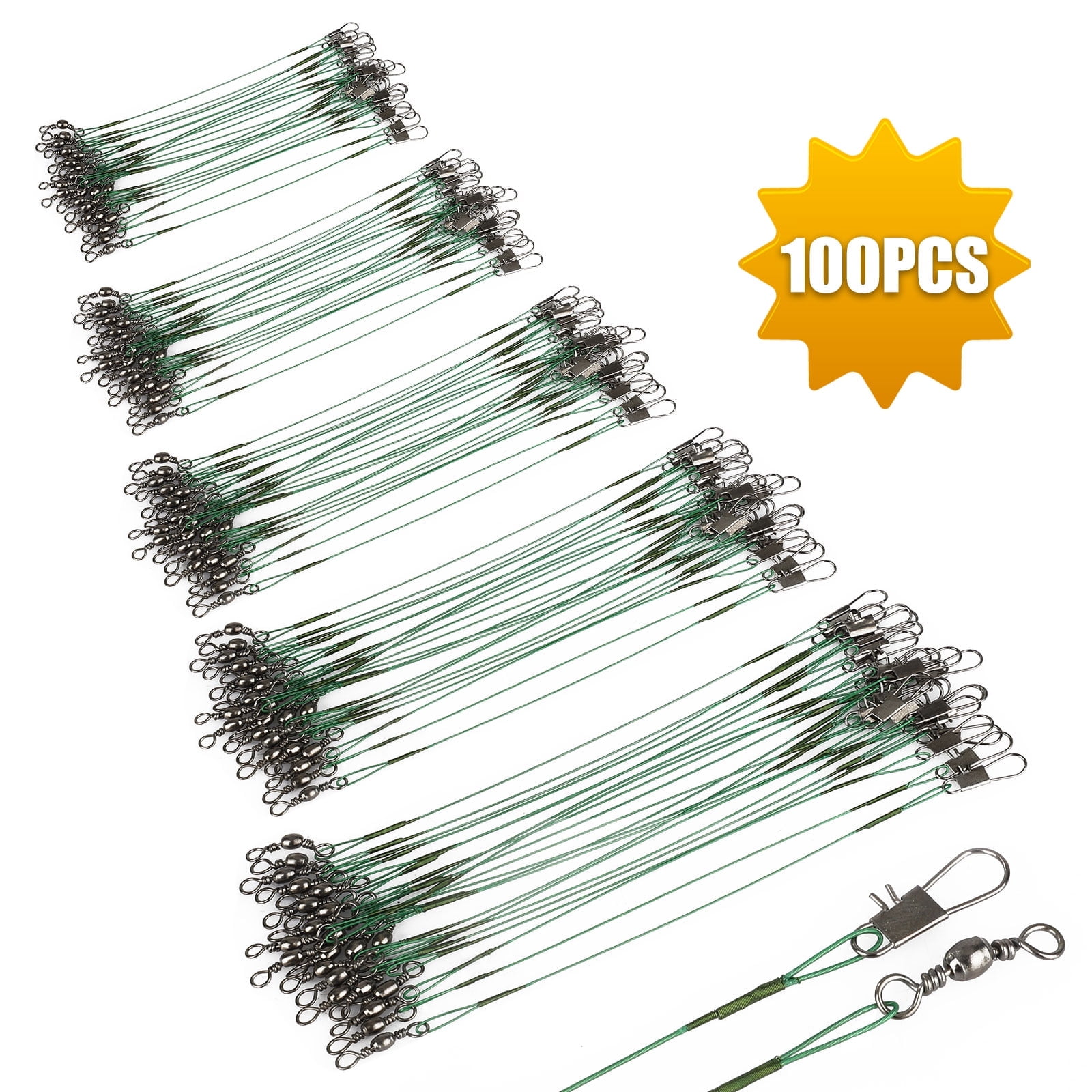 TSV 100PCS Stainless Steel Fishing Line Leaders, Green, Tooth Proof ...
