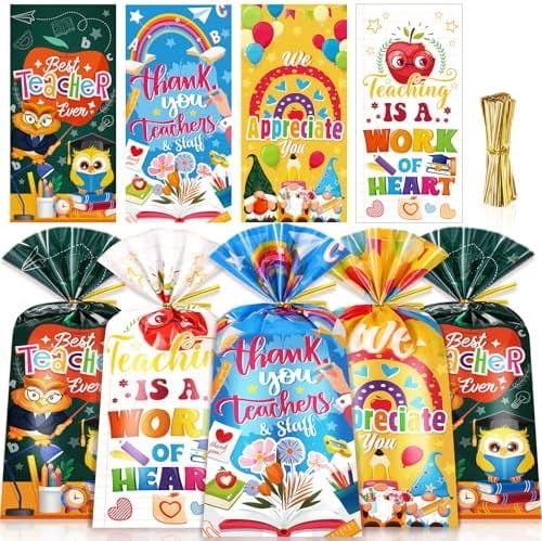 100PCS Teacher Appreciation Week Cellophane Gift Bag, Thank You ...