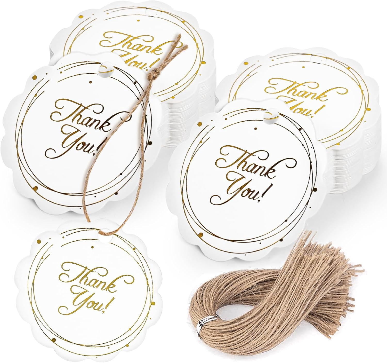 100PCS Thank You Tags, Gift Tags with String White Gold Stamping Hang ...