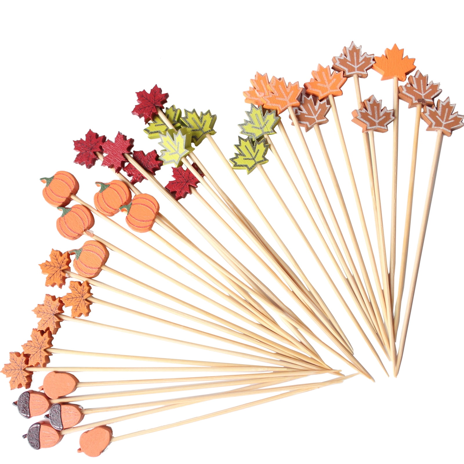 100PCS Thanksgiving Fall Toothpicks 4.7 Inch Leaves Pumpkins Acorns ...