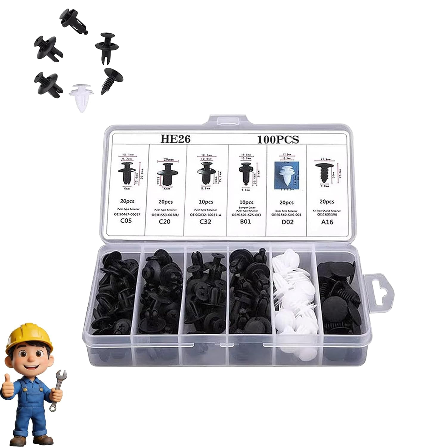 100PCS Universal Expansion Screw Clips Set, 6 Sizes Automotive Plastic ...