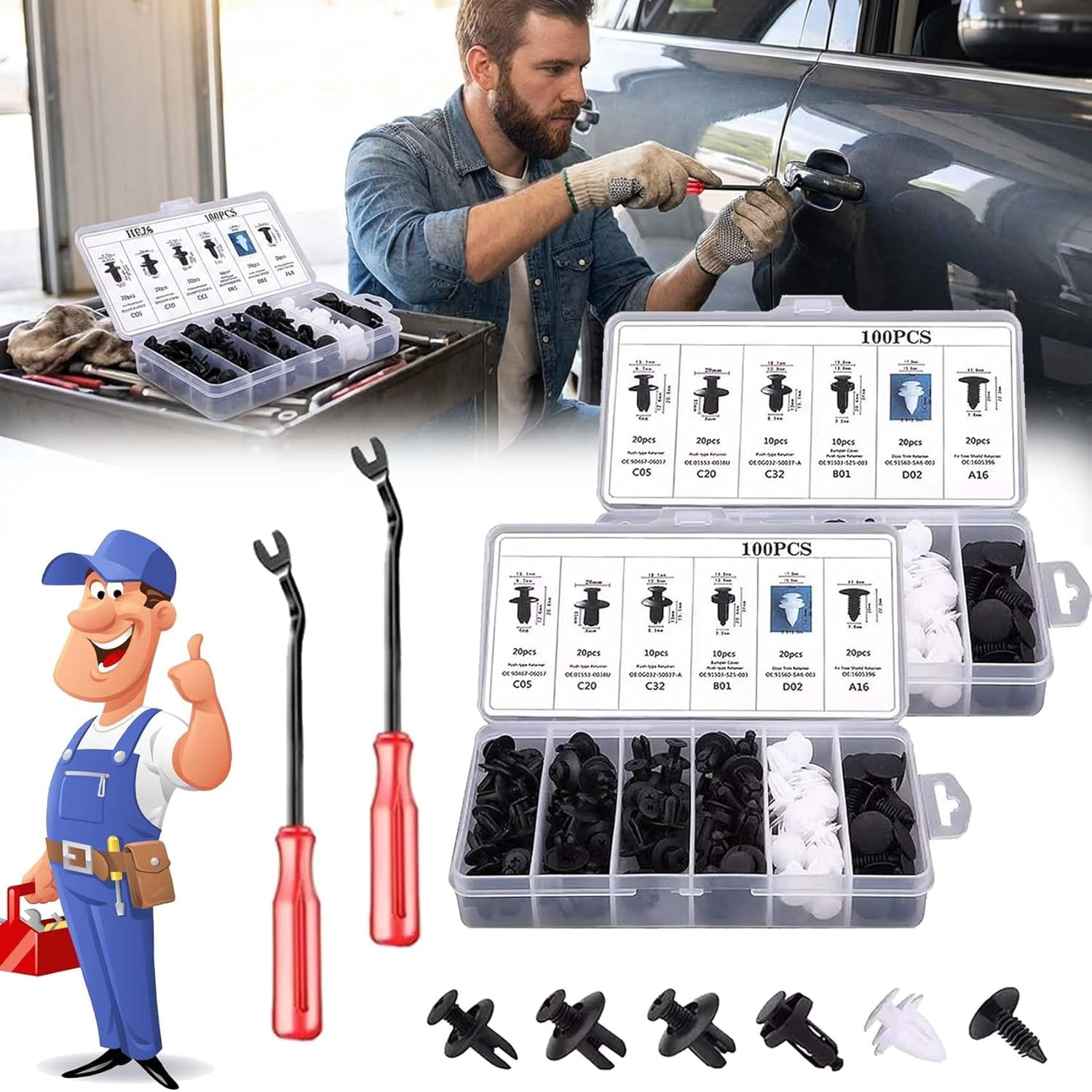 100PCS Universal Expansion Screw Clips Set, 6 Sizes Car Retainer Clips ...