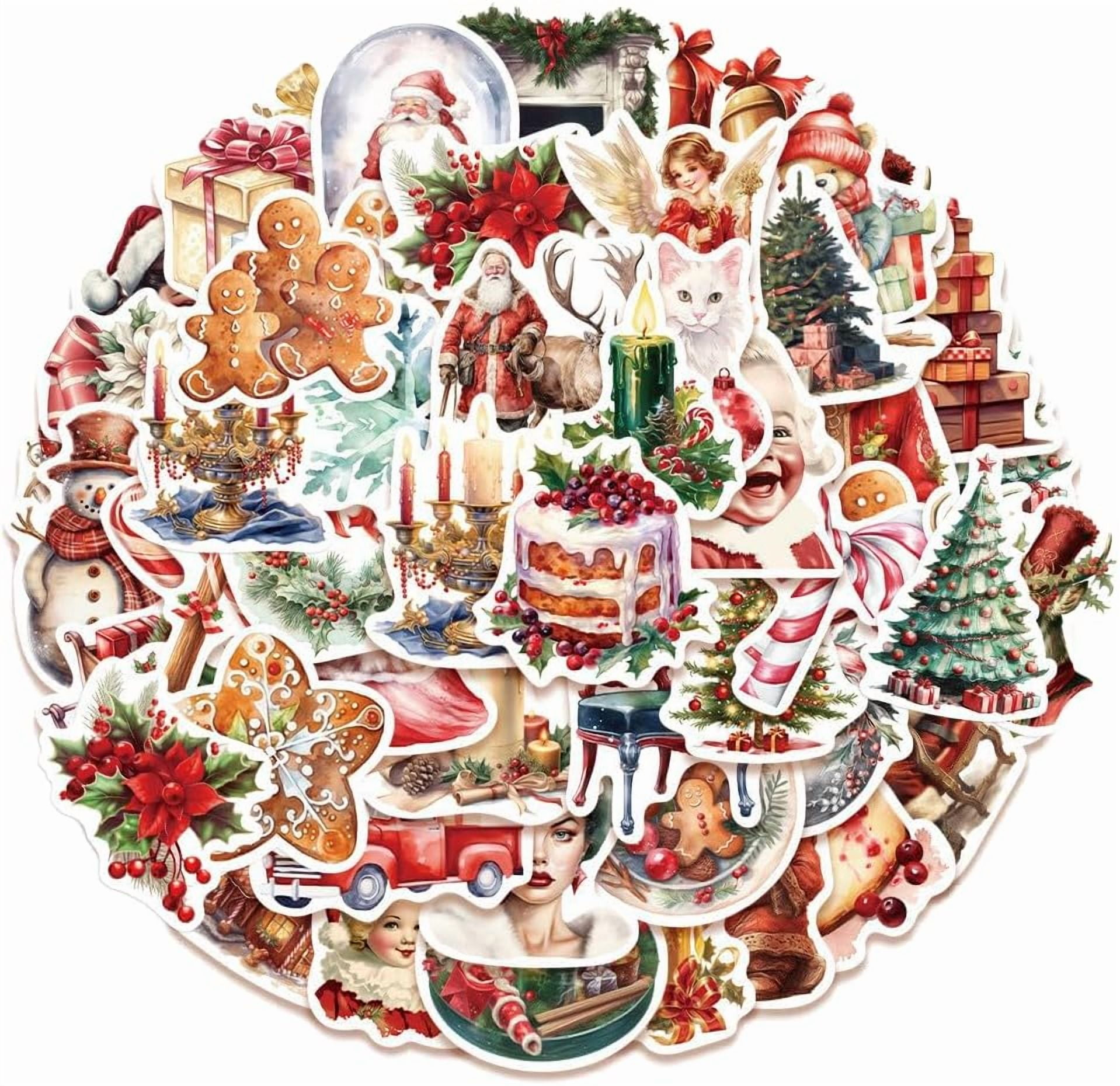 100PCS Vintage Christmas Stickers,Christmas Retro Aesthetic Stickers ...