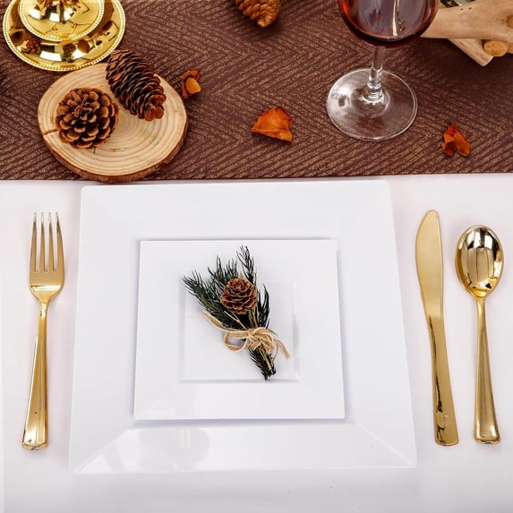 100PCS White Square Plastic Plates - 50PCS Heavy Duty 9.5inch Dinner ...