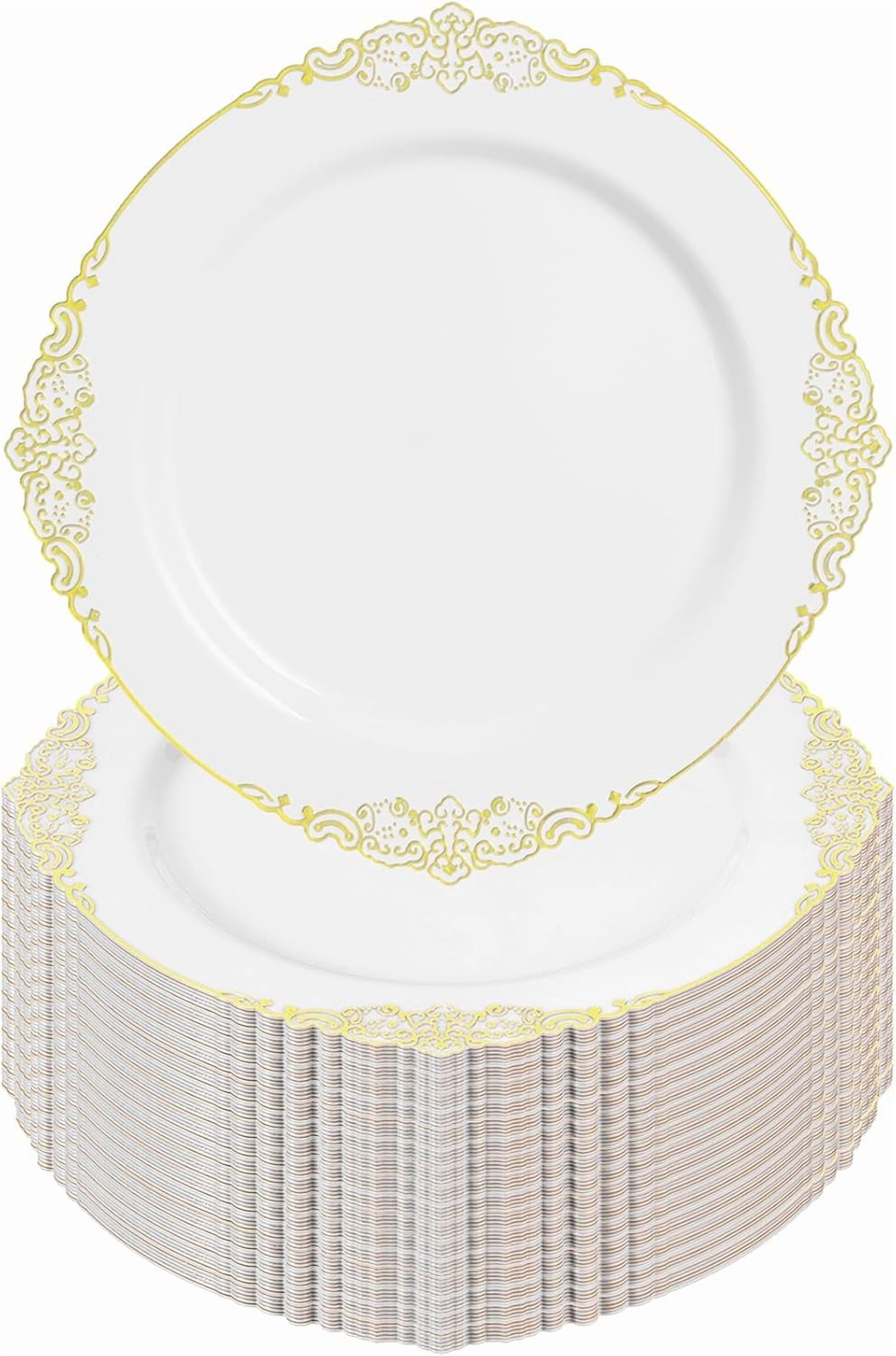 100PCS White and Gold Plastic Plates – 10.25” Heavy Duty Disposable ...