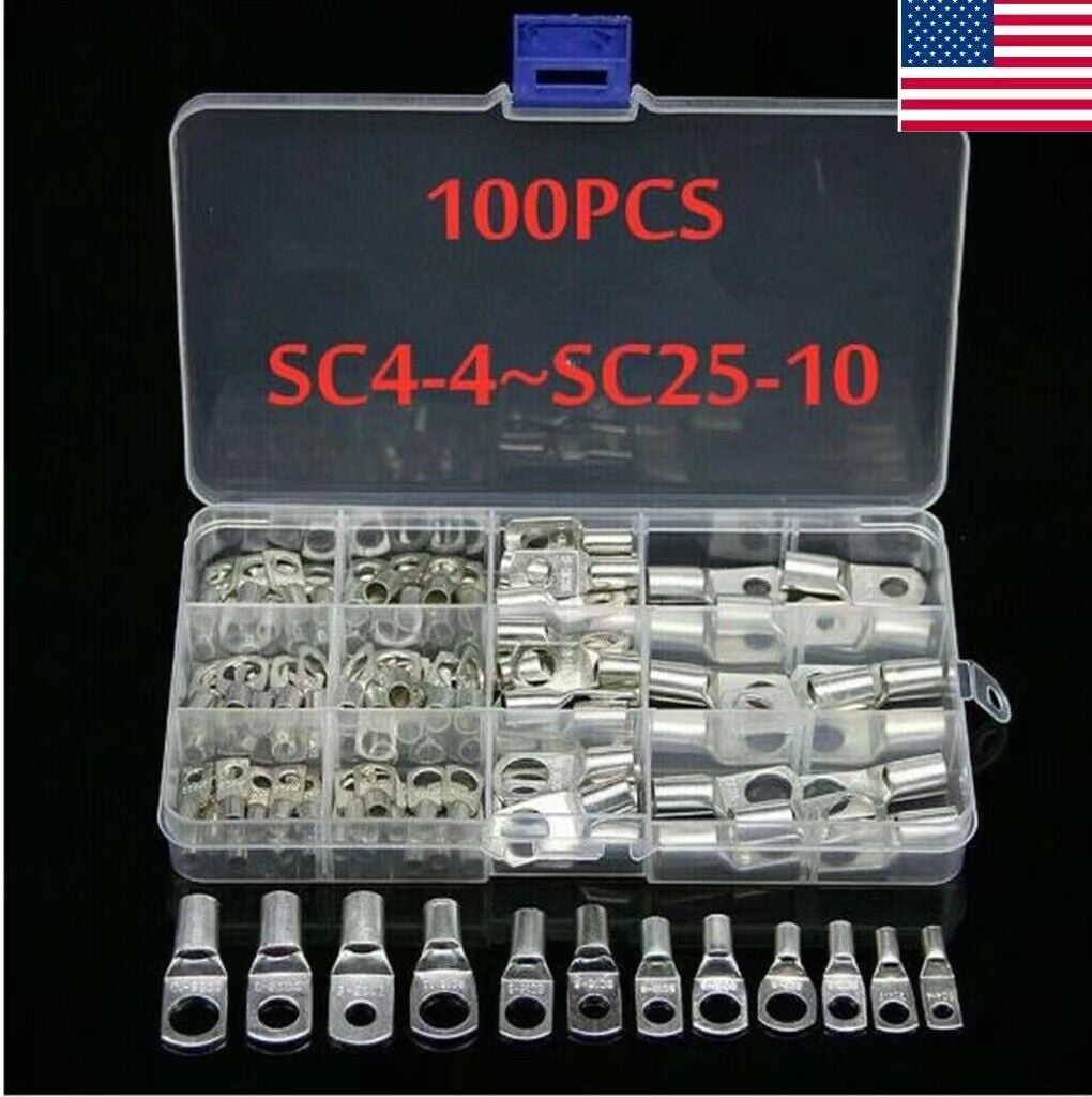 100PCS Wire Copper Ring Terminal Lug Kit Tinned Battery Wire Welding ...