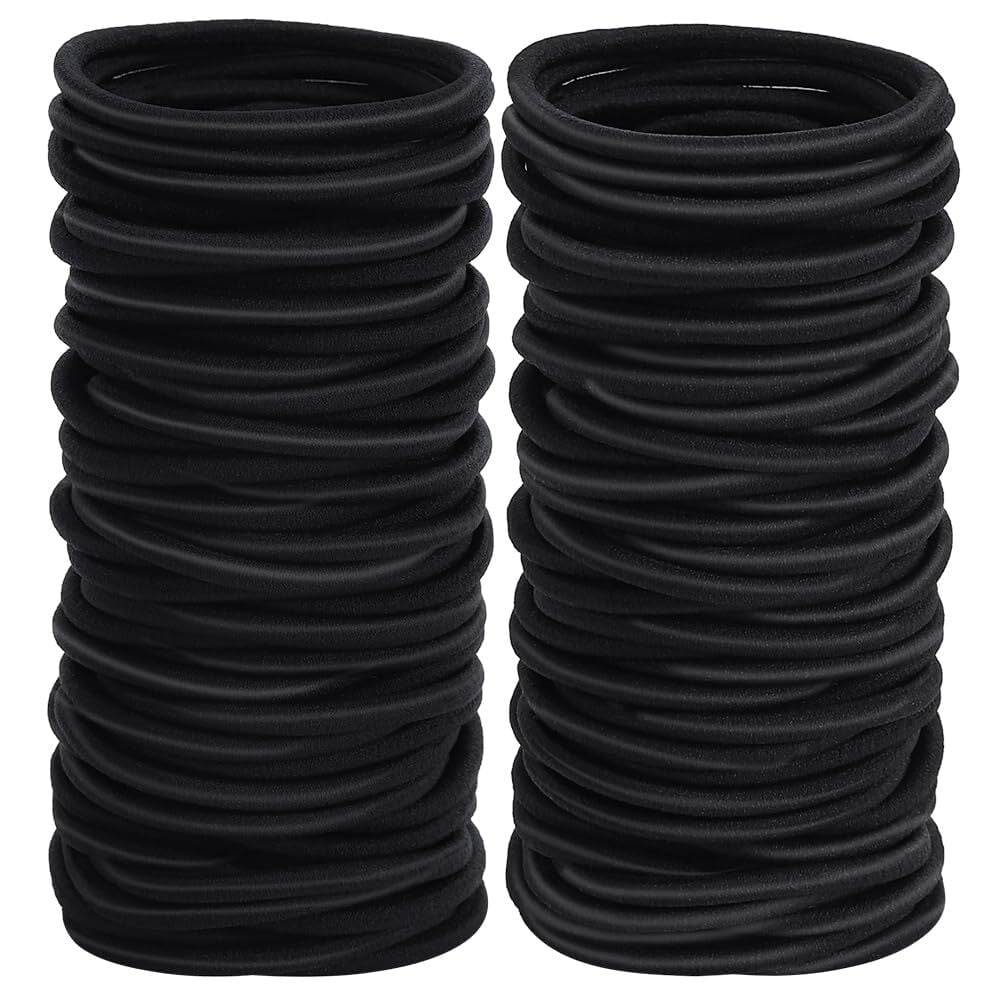 100PCS Womens Elastics Hair Tie, 4MM Black Ponytail Holders Hair Bands ...