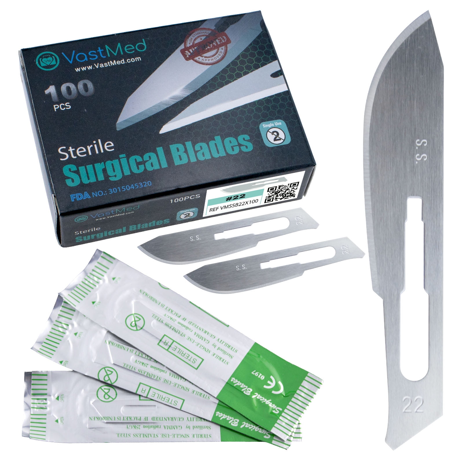 100PCs Dental Grade Stainless Steel Sterile Surgical Blades by VASTMED ...