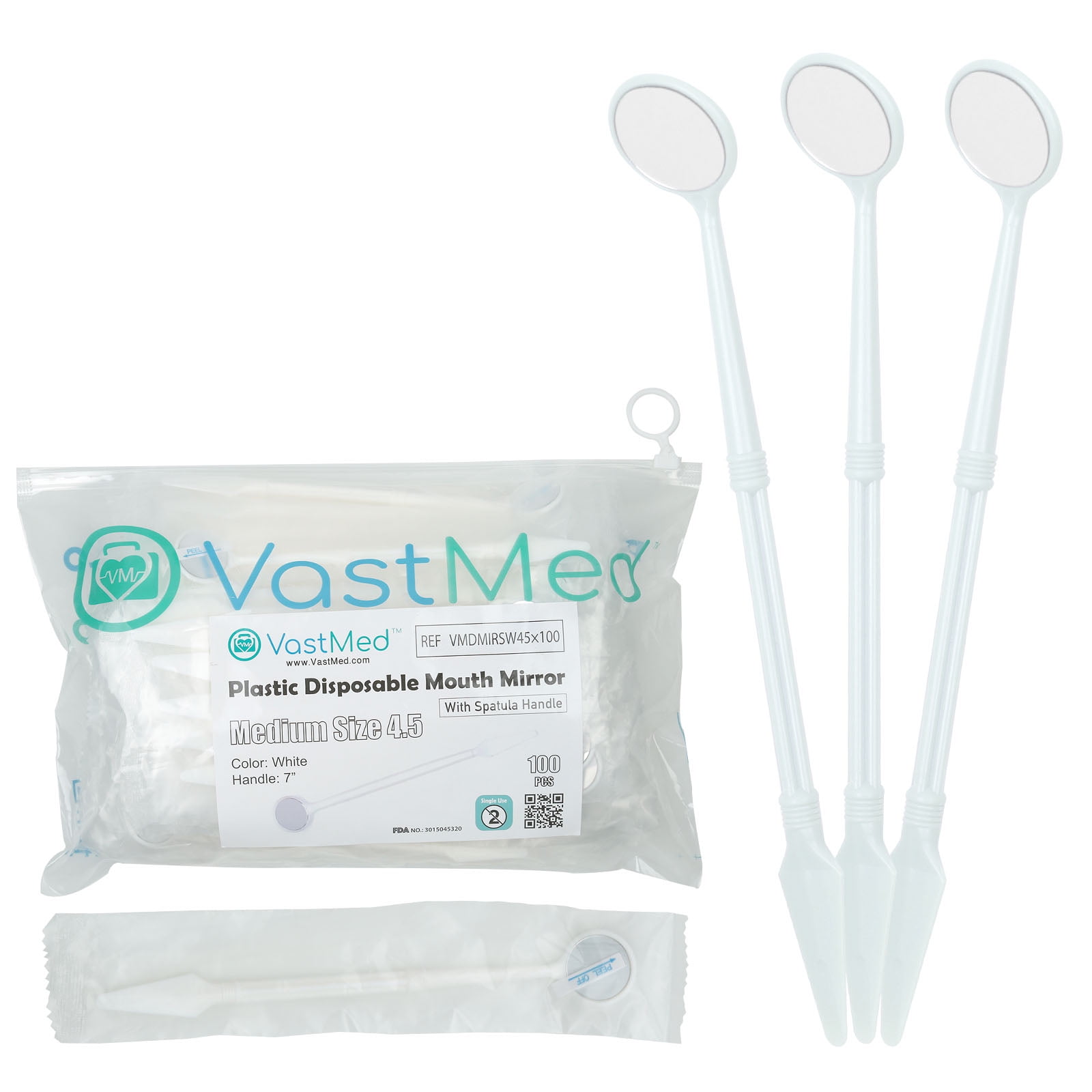 100PCs Disposable Dental Mouth Mirrors with Spatula Handle by VASTMED ...