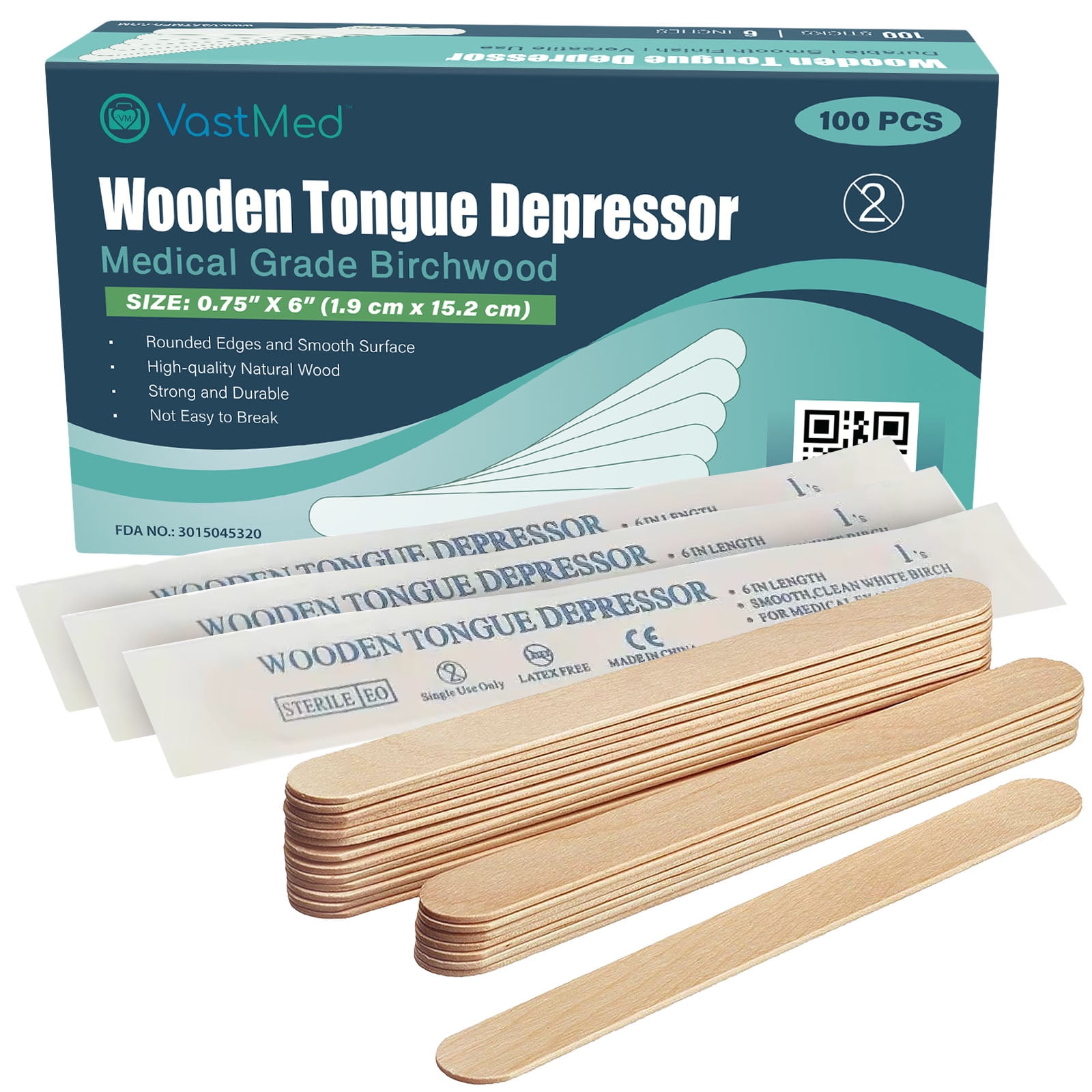 VASTMED, Wooden Tongue Depressors, 6" Individually Wrapped - Walmart.com