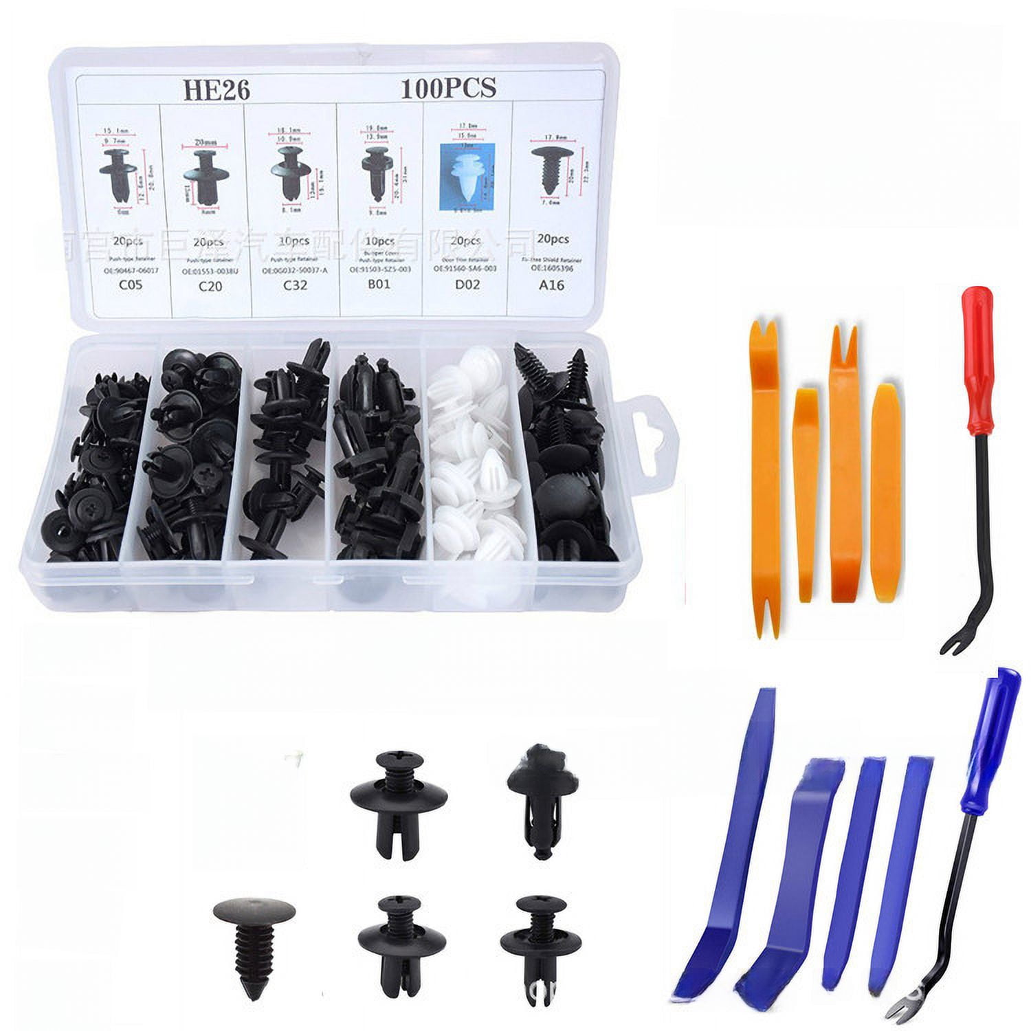 100PCs mixed car fastener clip body pin rivet bumper push door trim ...