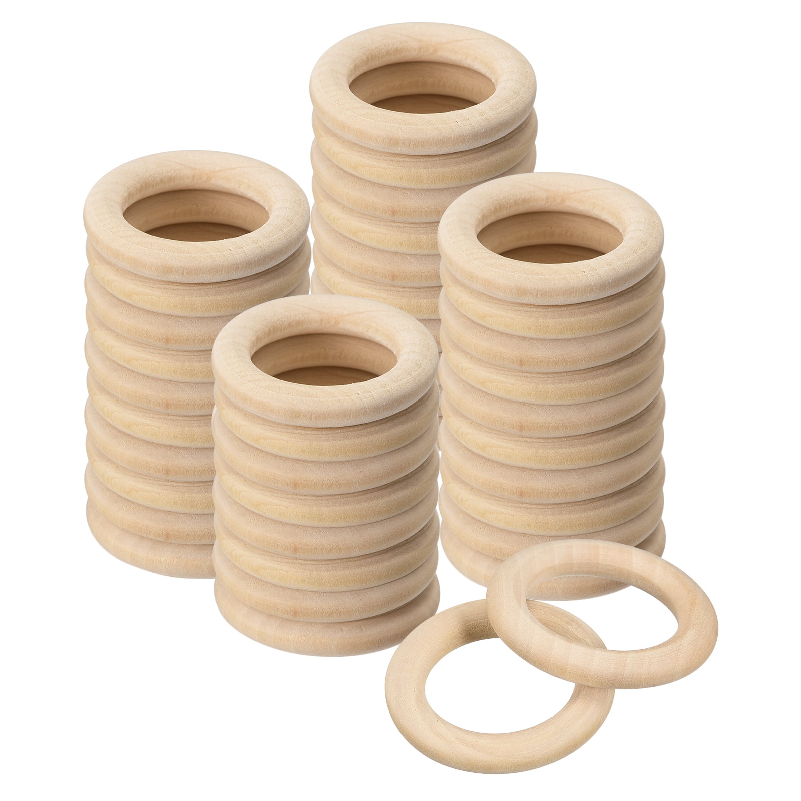 100Pack 35mm(1.4") Natural Wood Rings, 6mm Smooth Unfinished Wooden ...