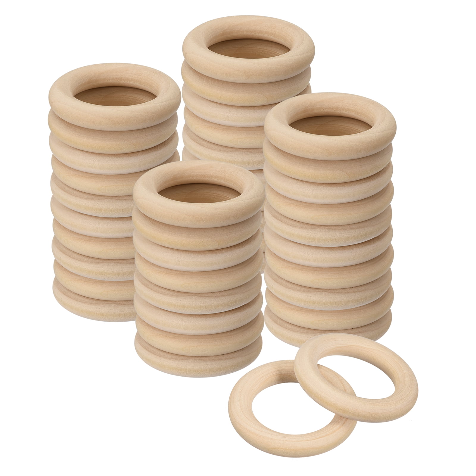 100Pack 45mm(1.8") Natural Wood Rings, 8mm Smooth Unfinished Wooden ...