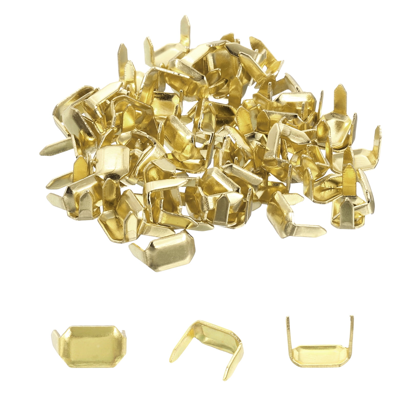 100Pack Brass Leather Staples, 8mm Two Prong Belt Loops Fasteners ...