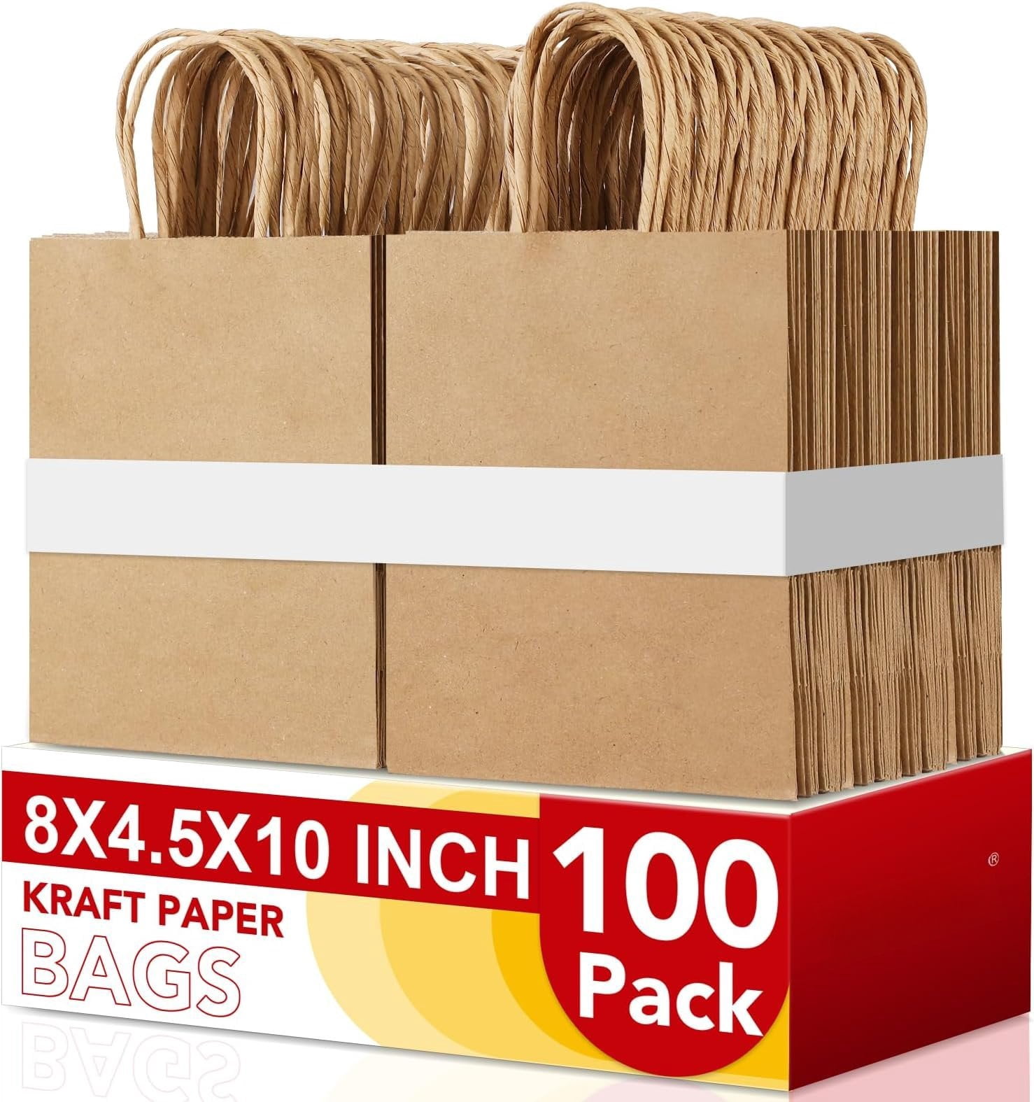 100Pack Brown Paper Bags 8x4.5x10 Inch, Plain Medium Paper Bags with ...