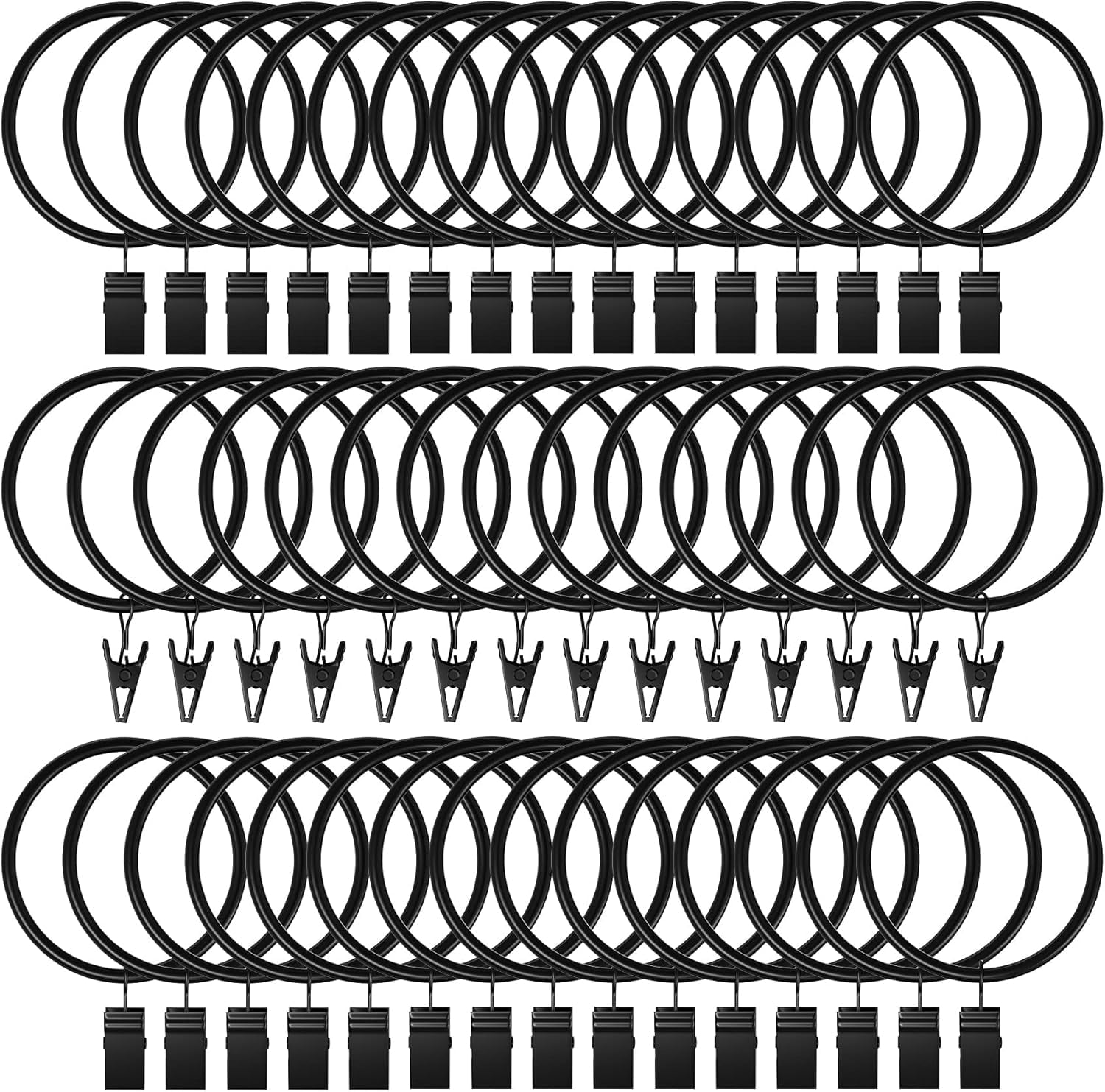 100Pack Curtain Rings with Clips Hooks, Rustproof Metal Stainless Steel ...
