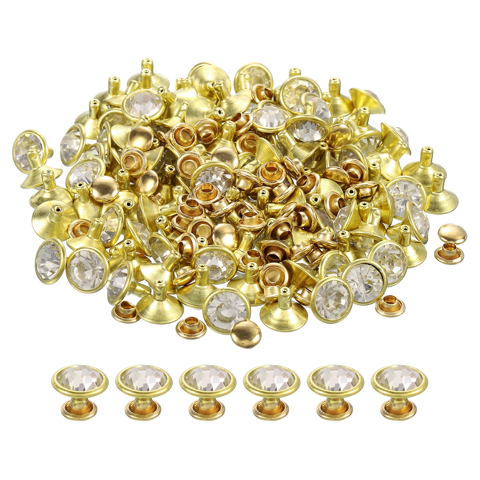 100Pack Gold Rhinestone Rivets, 10mm/0.39" Leathercraft Rivets Crystal ...