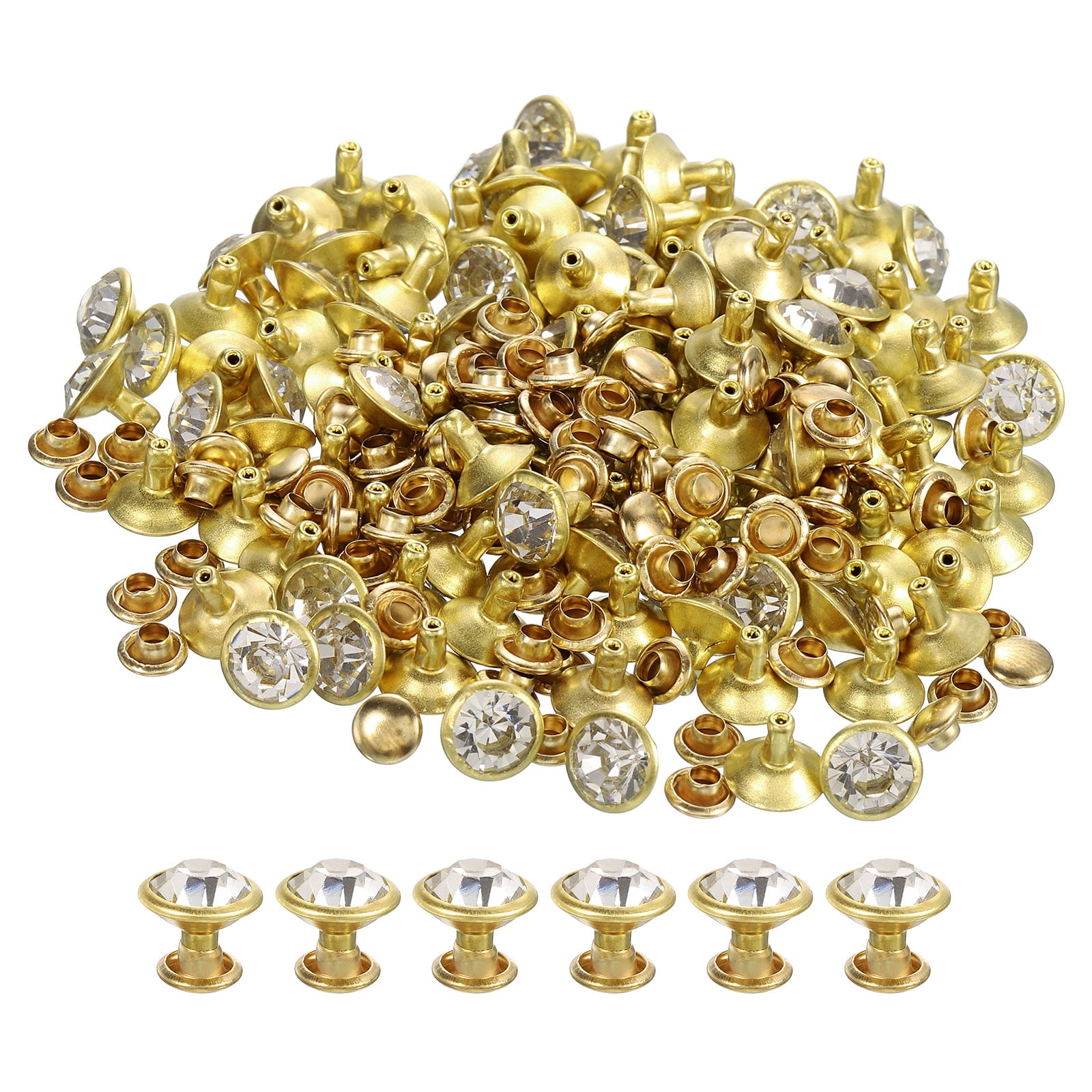 100Pack Gold Rhinestone Rivets, 9mm/0.35" Leathercraft Rivets Crystal ...