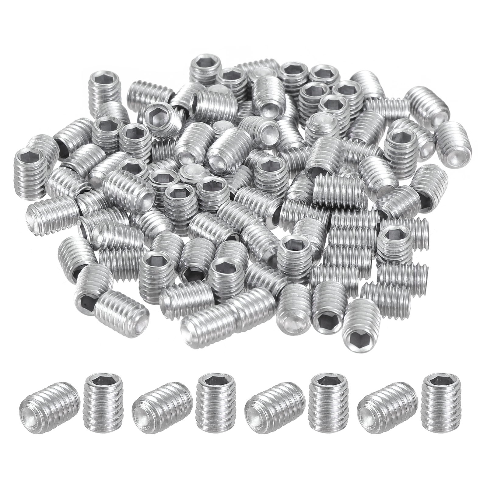 100Pack Hex Socket Grub Screw, M6x8mm 304 Stainless Steel Head Socket ...
