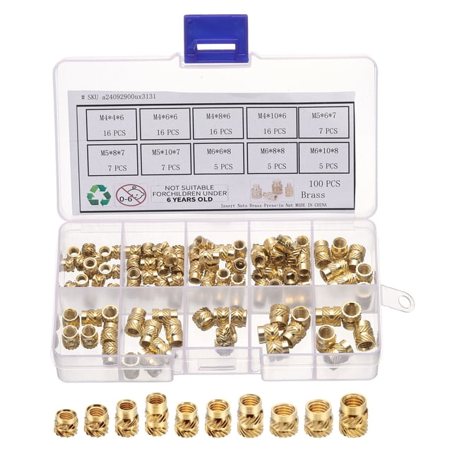 100Pack M4 M5 M6 Metric Threaded Inserts Brass Heat Set Insert Knurled ...