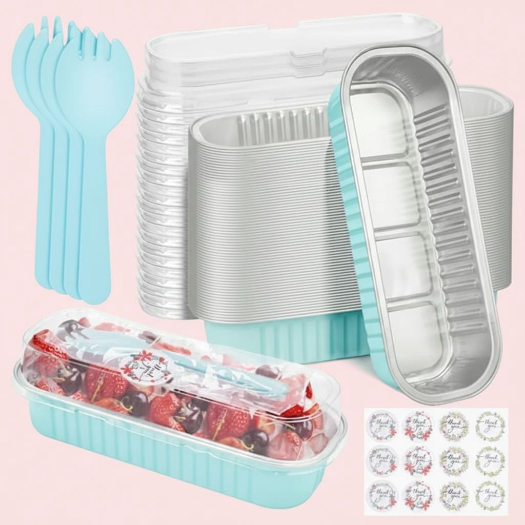 100Pack Mini Cake Pans Disposable Mini Loaf Pans with Lids and Spoons ...