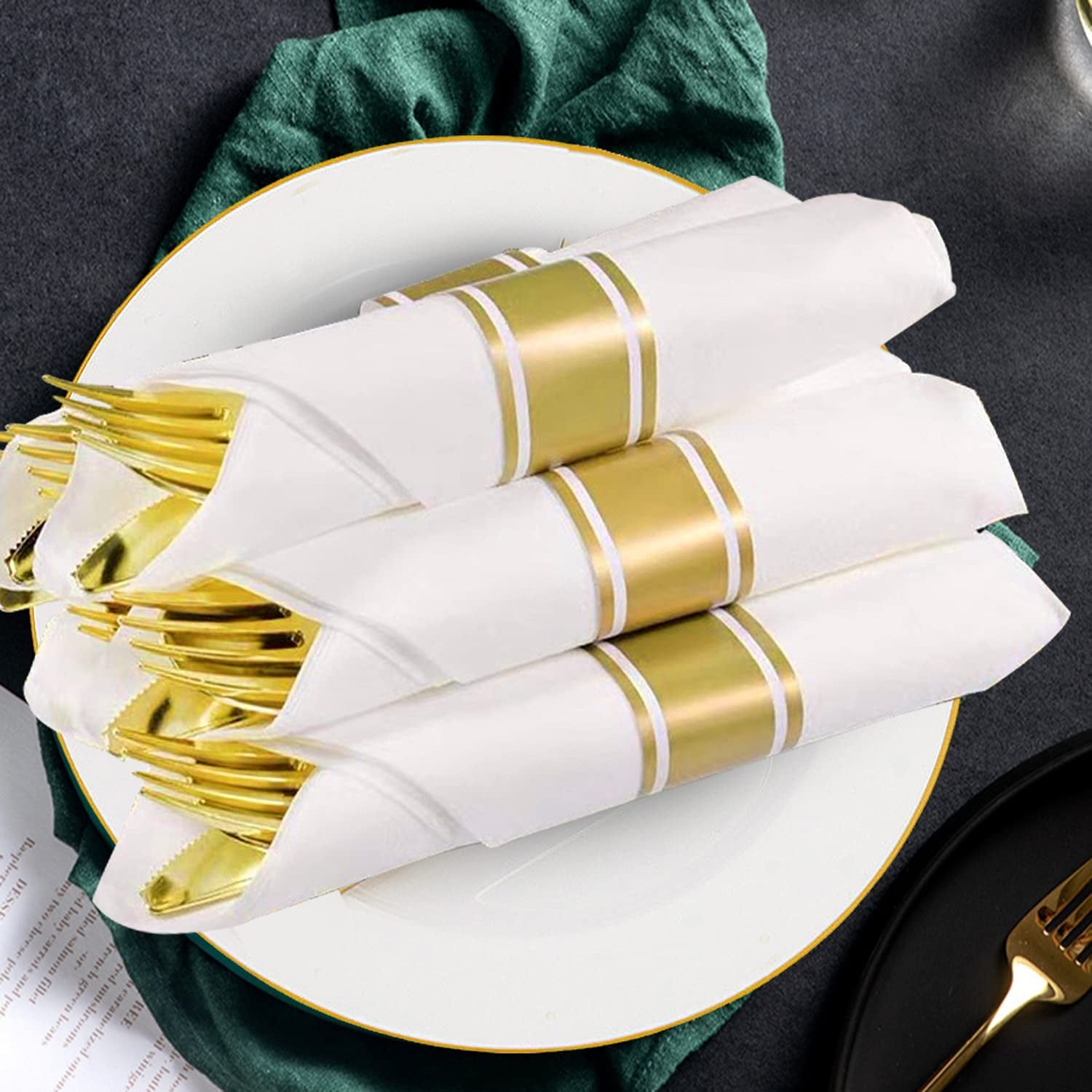 100Pack Pre Rolled Napkin and Cutlery Set, Wrapped Silverware Set ...