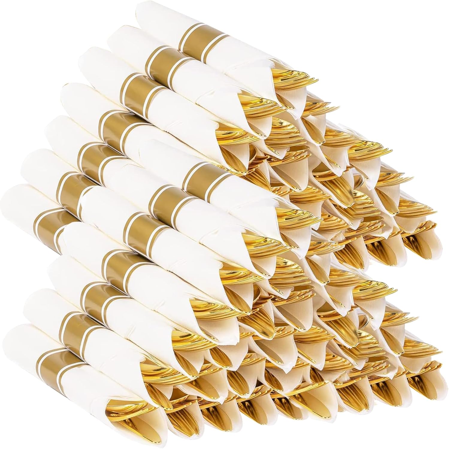 100Pack Pre Rolled Napkin and Utensils Kit, Wrapped Silverware Set ...