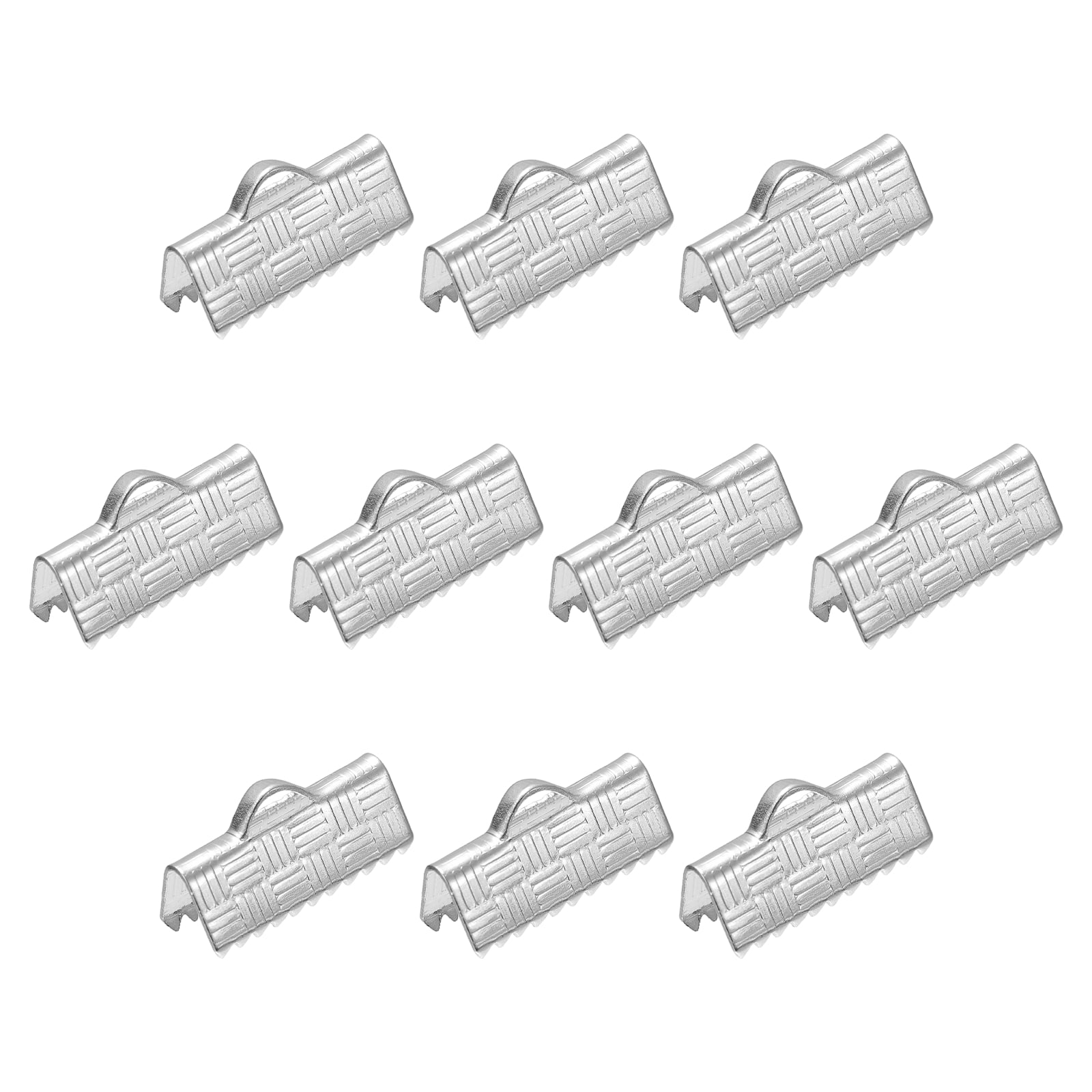 100Pack Ribbon End Crimp Clamps, 16mm Stripe Texture Pinch Cord End ...