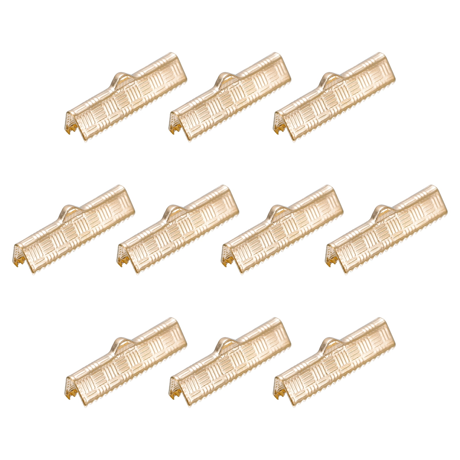 100Pack Ribbon End Crimp Clamps, 25mm Stripe Texture Pinch Cord End ...