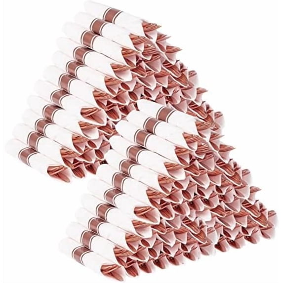 100Pack Rose Gold Disposable Plastic Silverware with Napkins - Pre ...