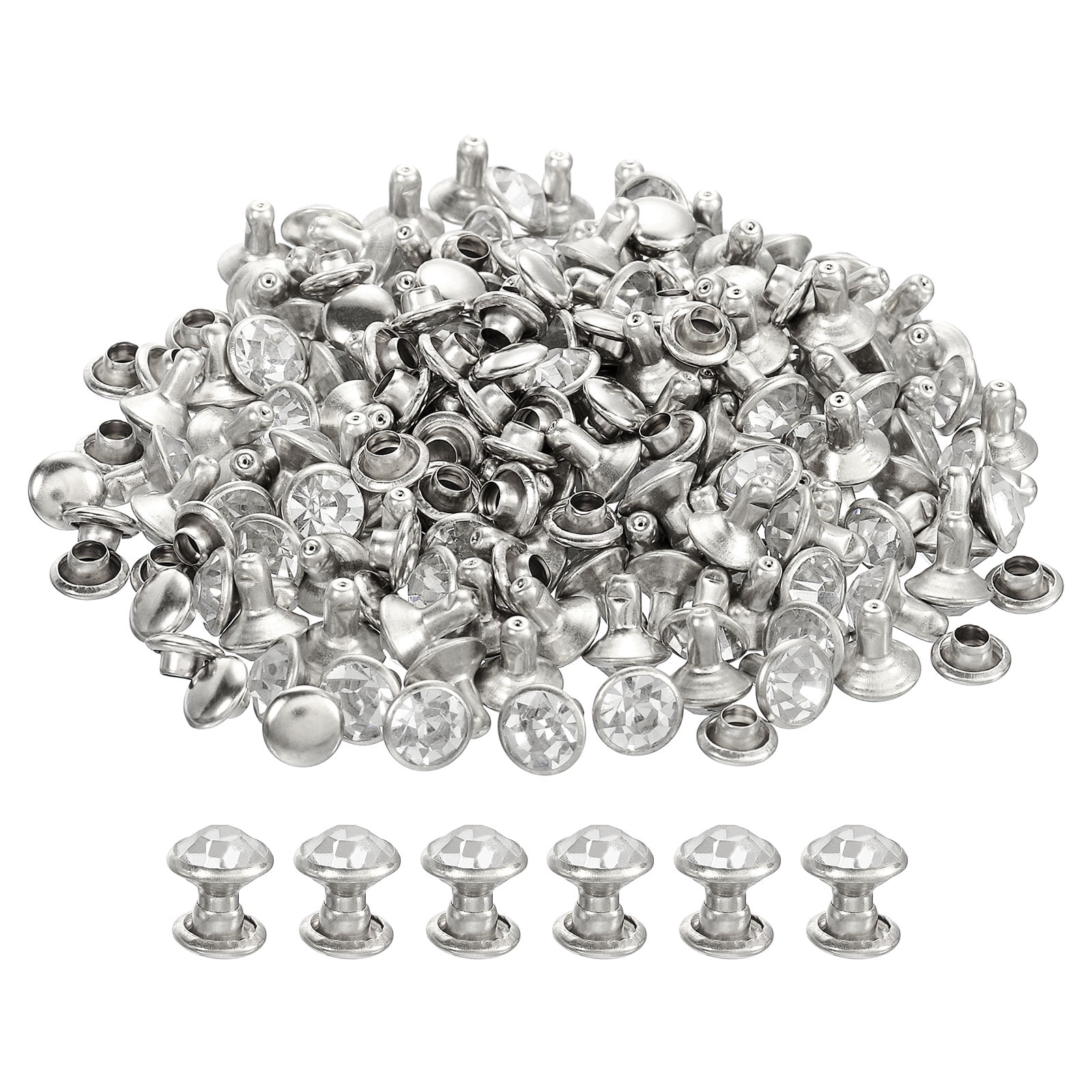 100Pack Silver Rhinestone Rivets, 7mm/0.28" Leathercraft Rivets Crystal ...