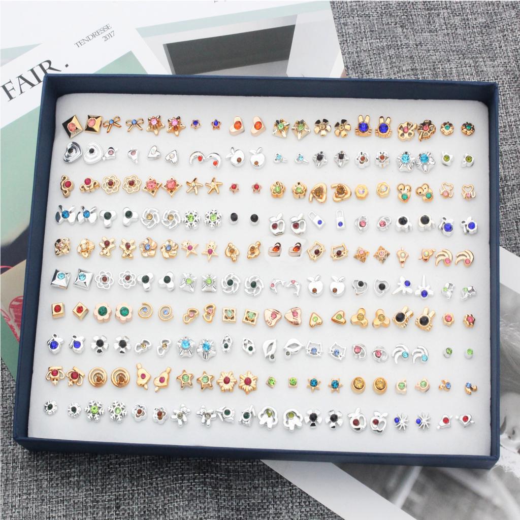 100Pairs Multiple Styles Stud Earrings Set with Organizer Box for Women ...